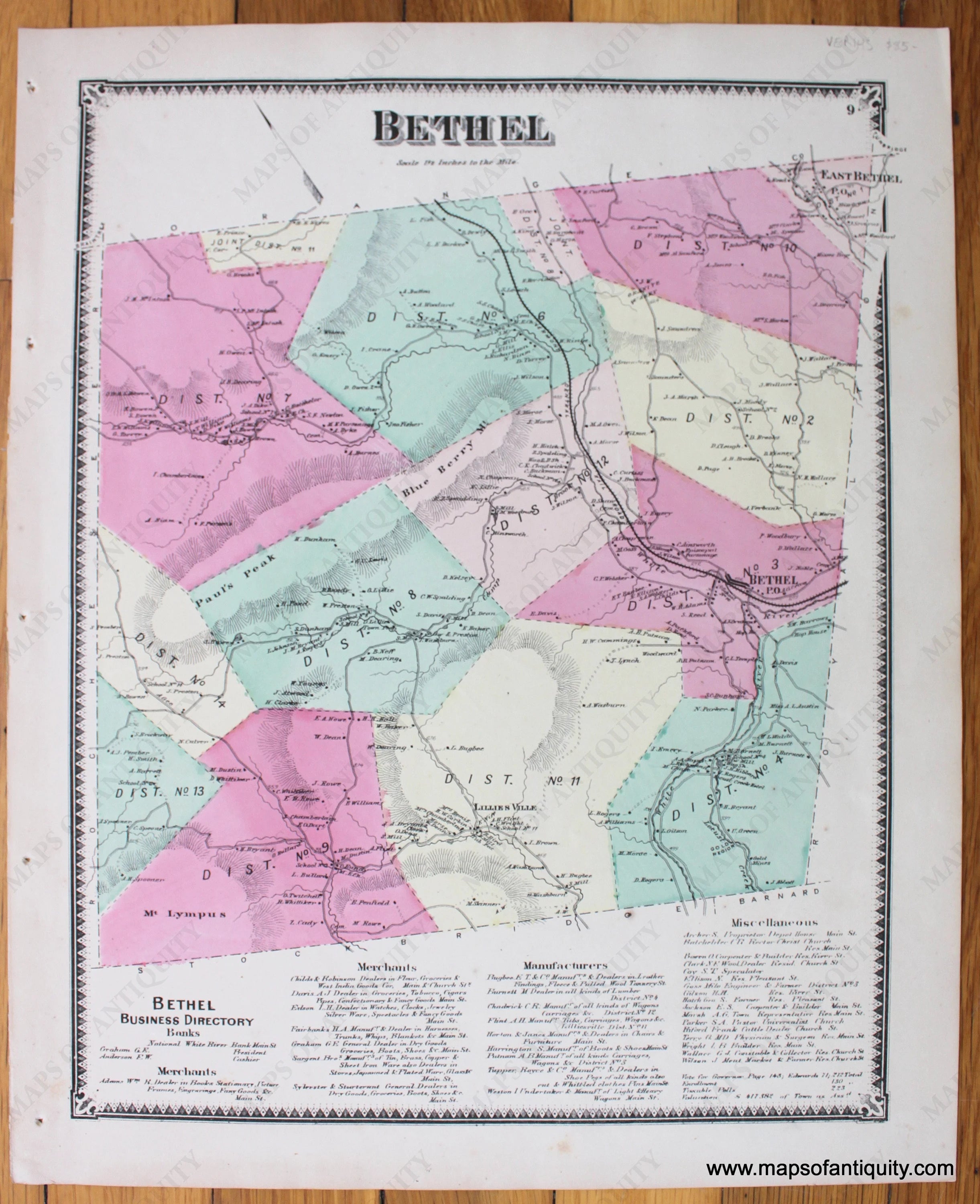 1869 - Bethel, VT - Antique Map – Maps of Antiquity