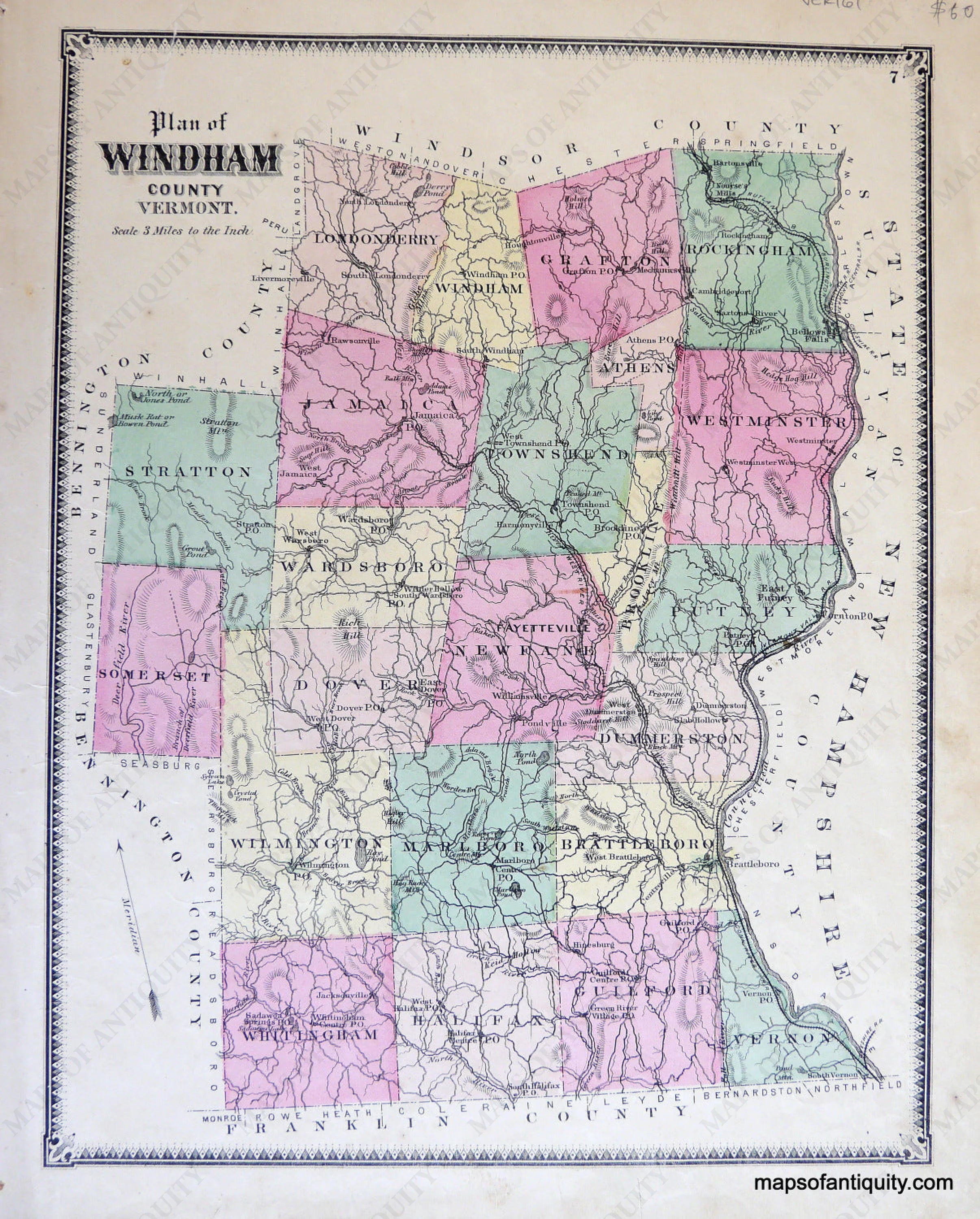 1869 - Plan of Windham County, Vermont - Antique Map – Maps of Antiquity