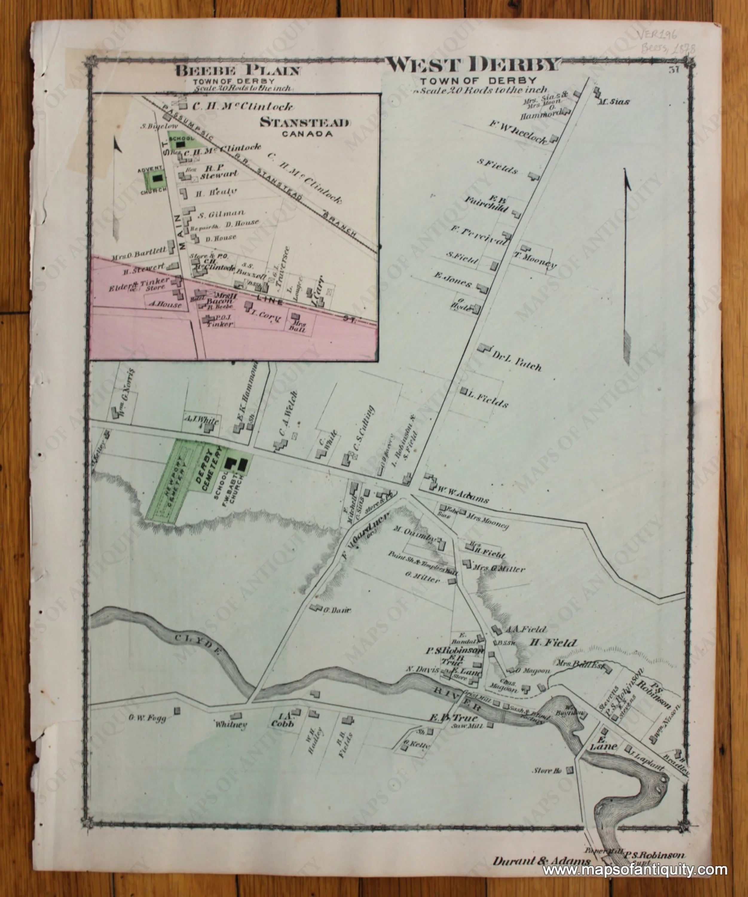 1878 - West Derby and Beebe Plain, Verso: Newport Center (VT) - Antiqu ...