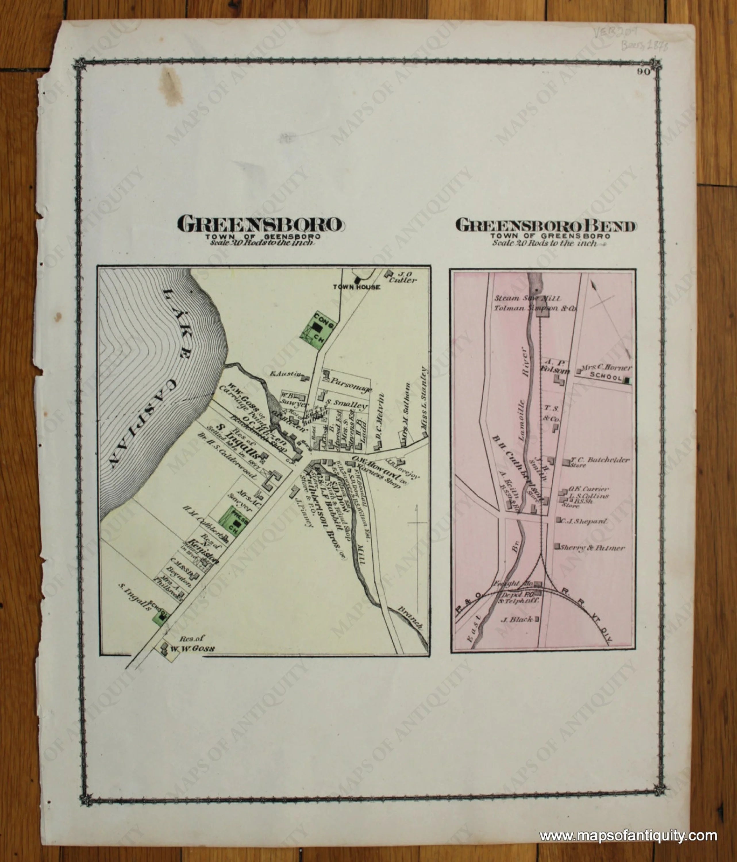 1878 - Greensboro and Greensboro Bend (VT) - Antique Map – Maps of ...