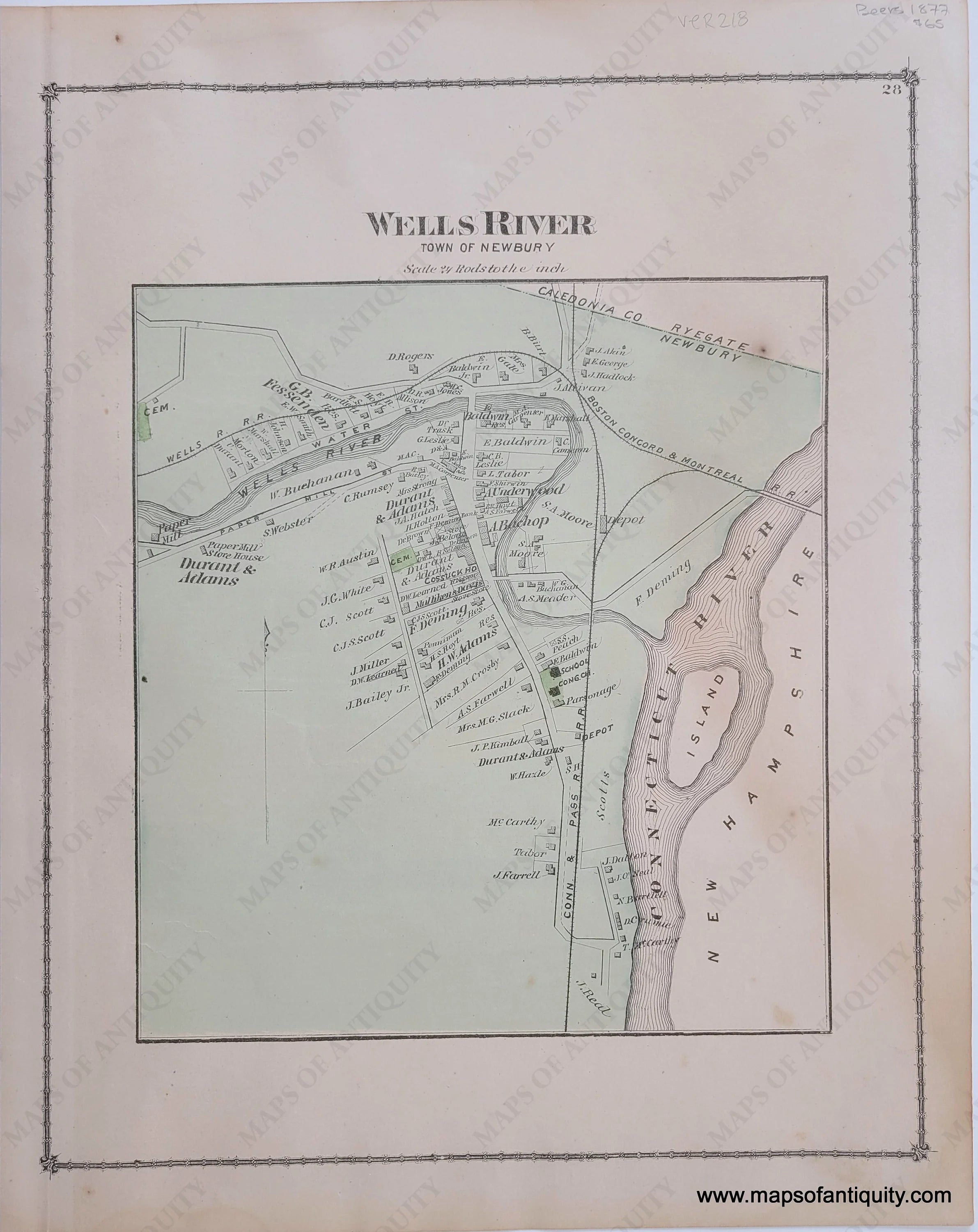 1877 - Wells River- Town of Newbury (VT) - Antique Map – Maps of Antiquity