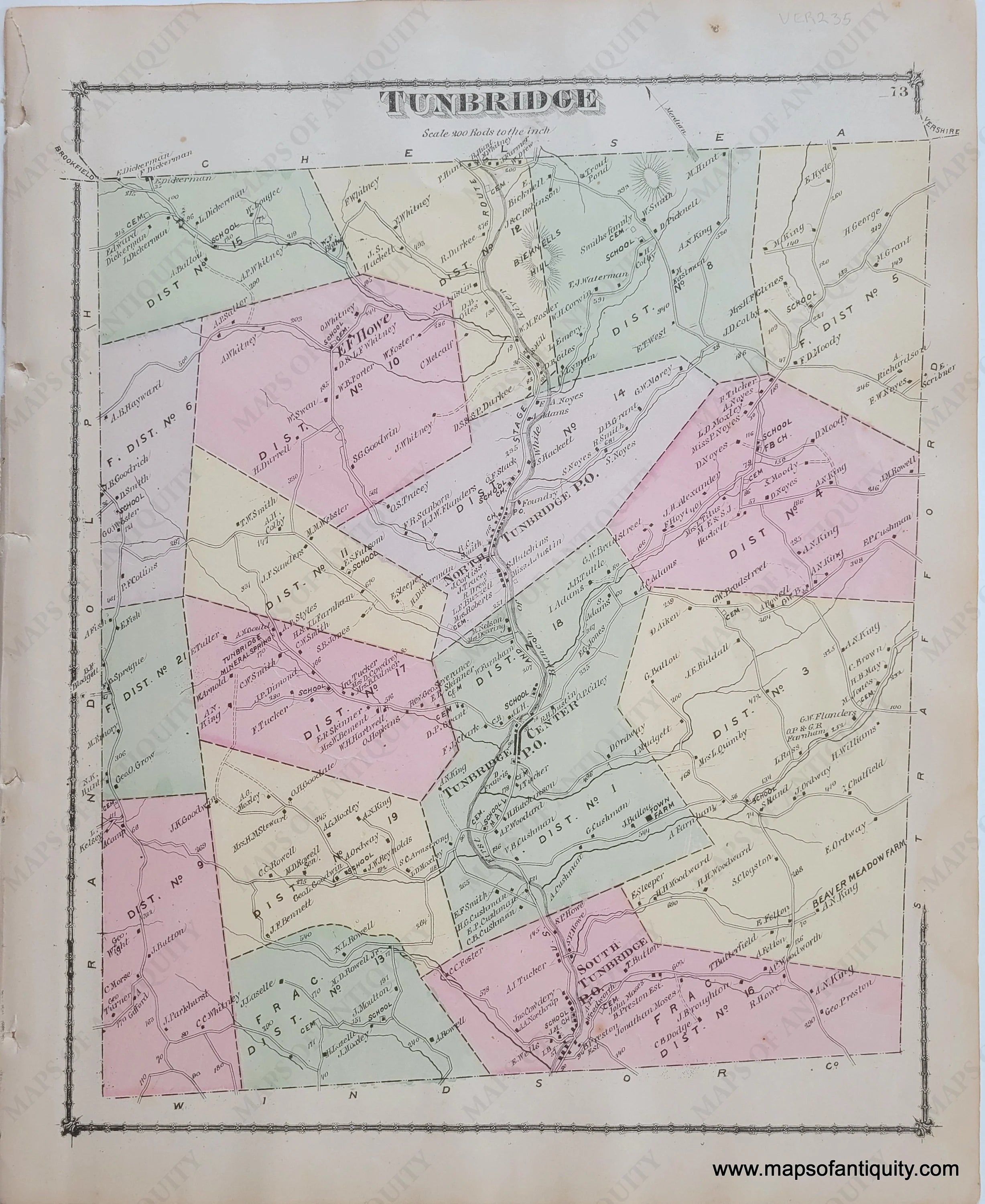 1877 - Tunbridge (VT) - Antique Map – Maps of Antiquity