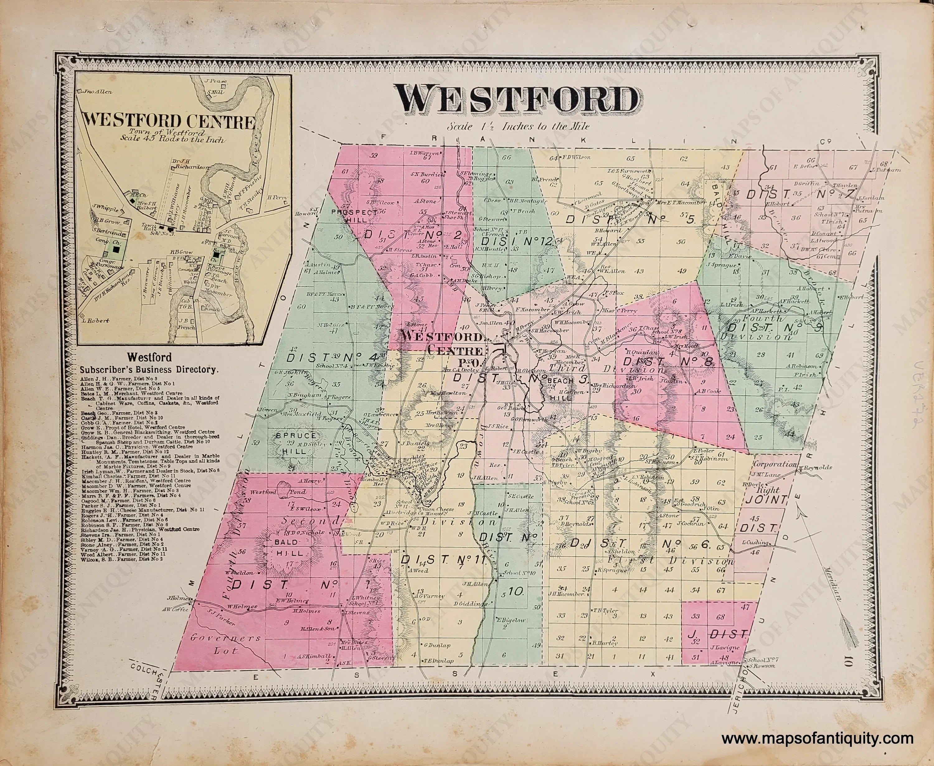 1869 - Westford (VT) - Antique Map – Maps of Antiquity