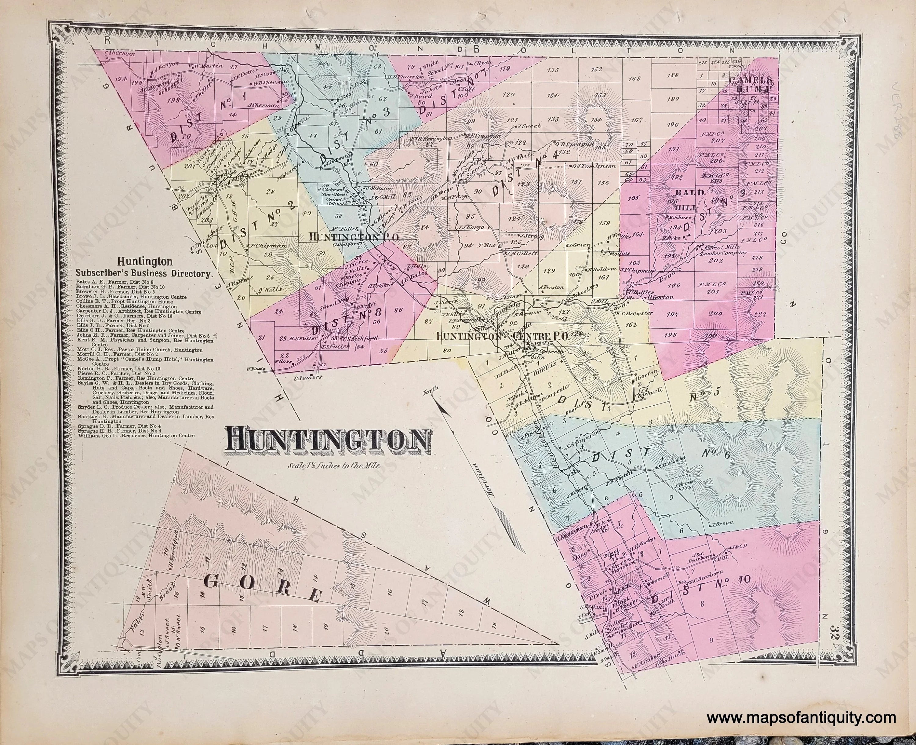 1869 - Huntington (VT) - Antique Map – Maps of Antiquity