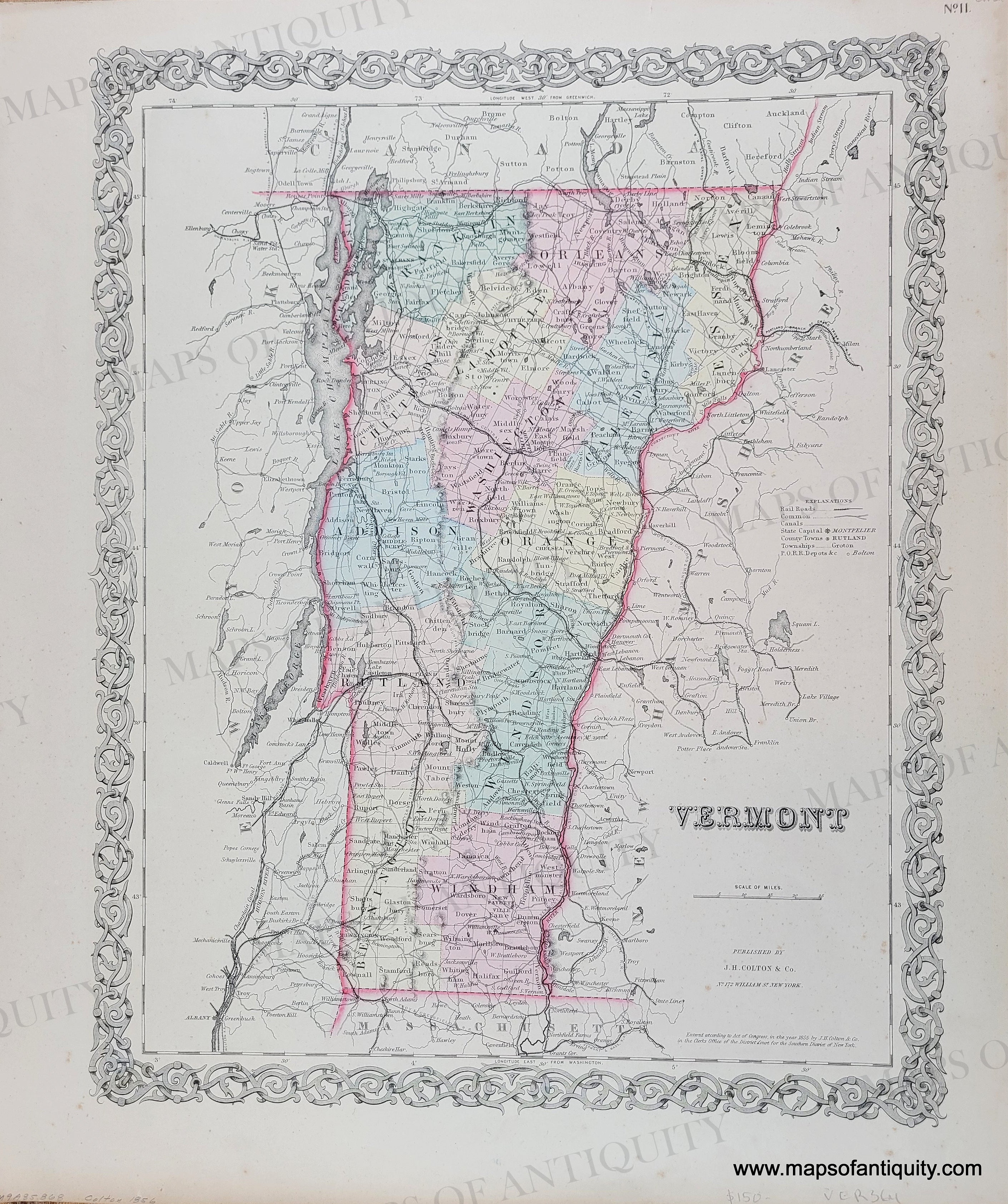 1857 - Vermont - Antique Map – Maps of Antiquity