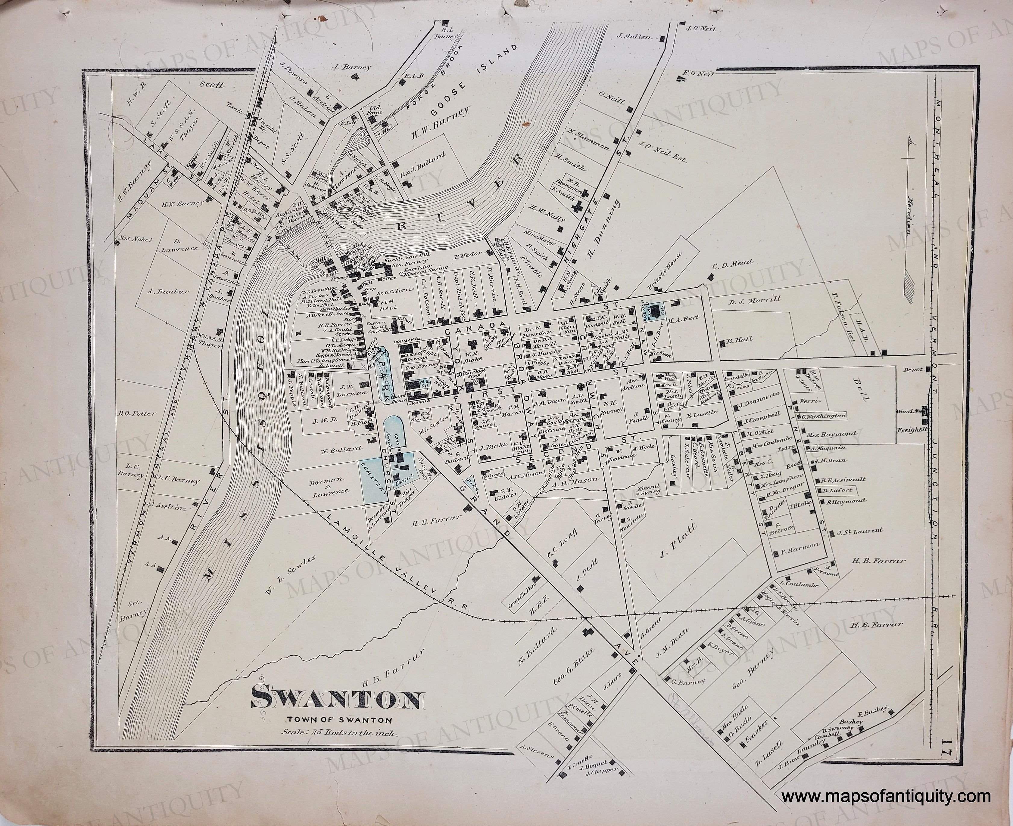 1871 - Swanton [center] (VT) - Genuine Antique Map – Maps of Antiquity