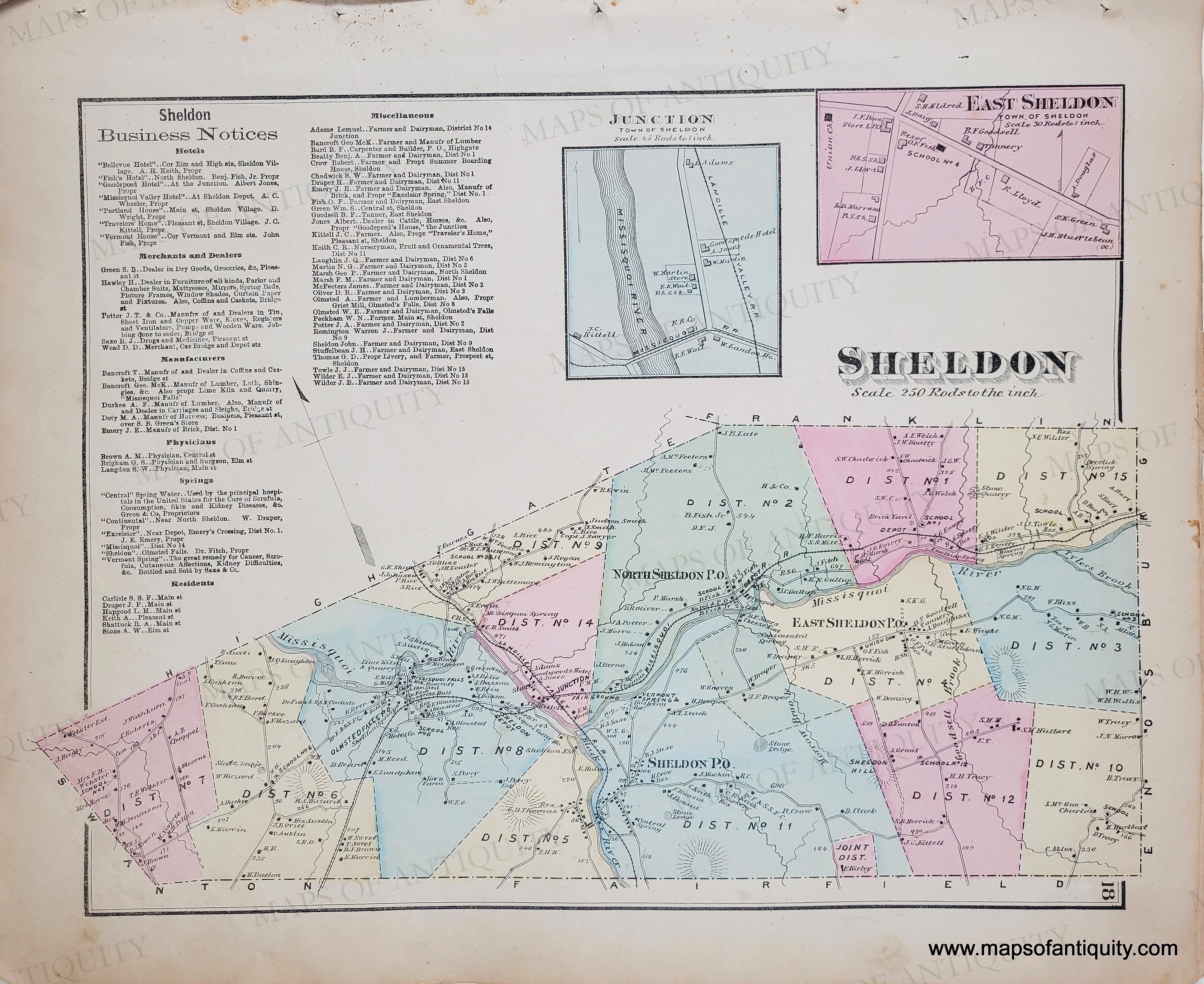 1871 - Sheldon (VT) - Genuine Antique Map – Maps of Antiquity