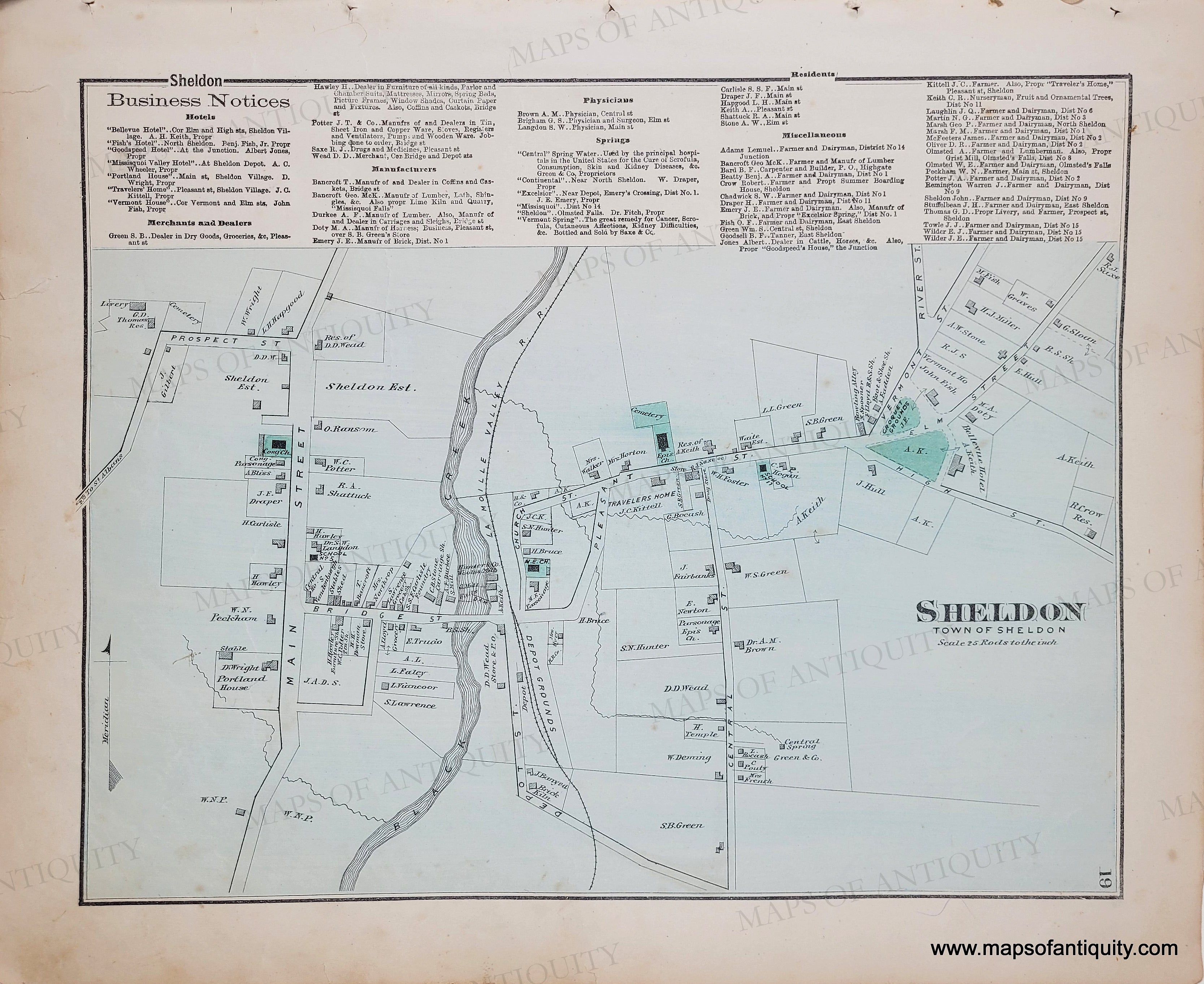 1871 - Sheldon [center] (VT) - Genuine Antique Map – Maps of Antiquity