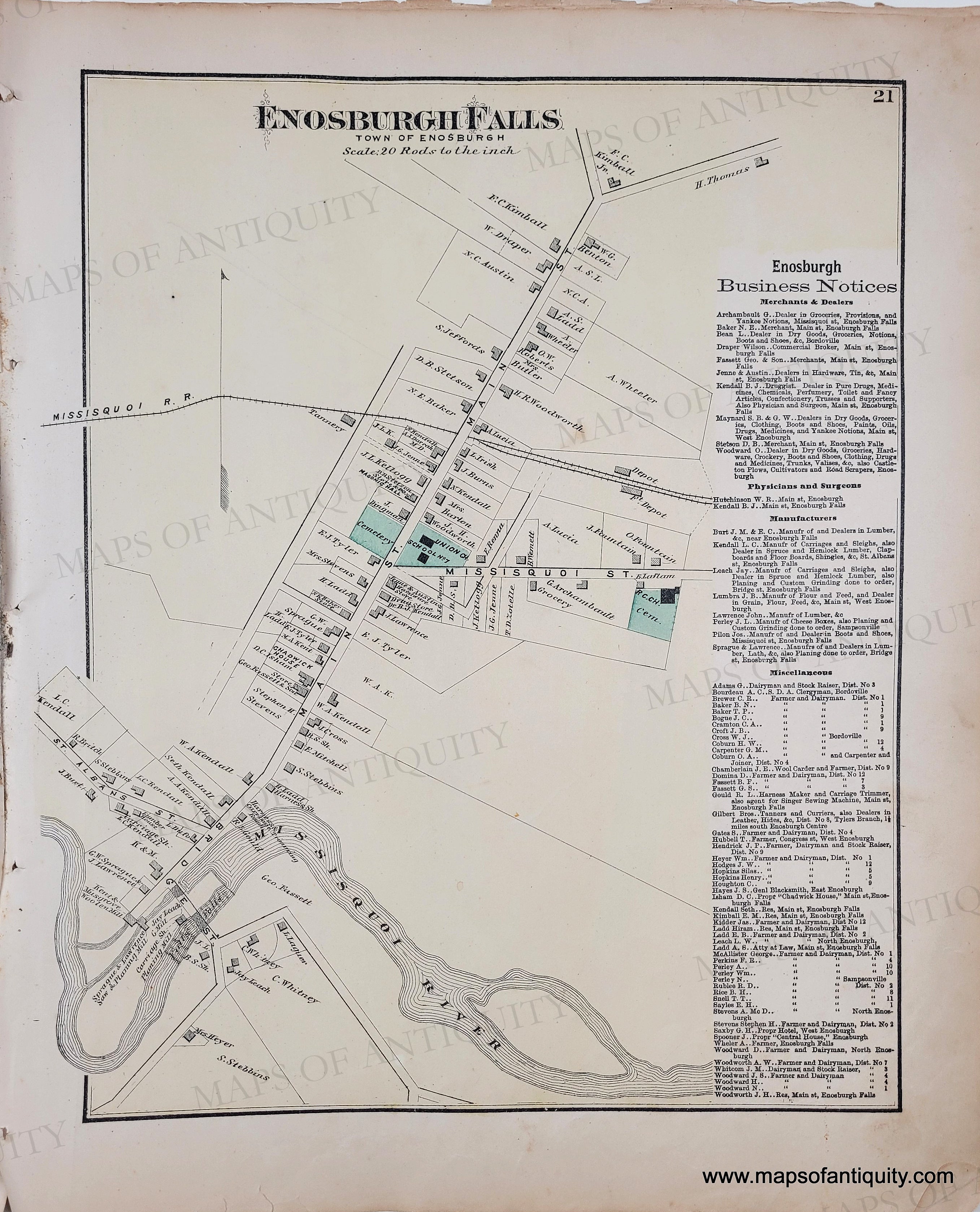 1871 - Enosburgh Falls (VT) - Genuine Antique Map – Maps of Antiquity