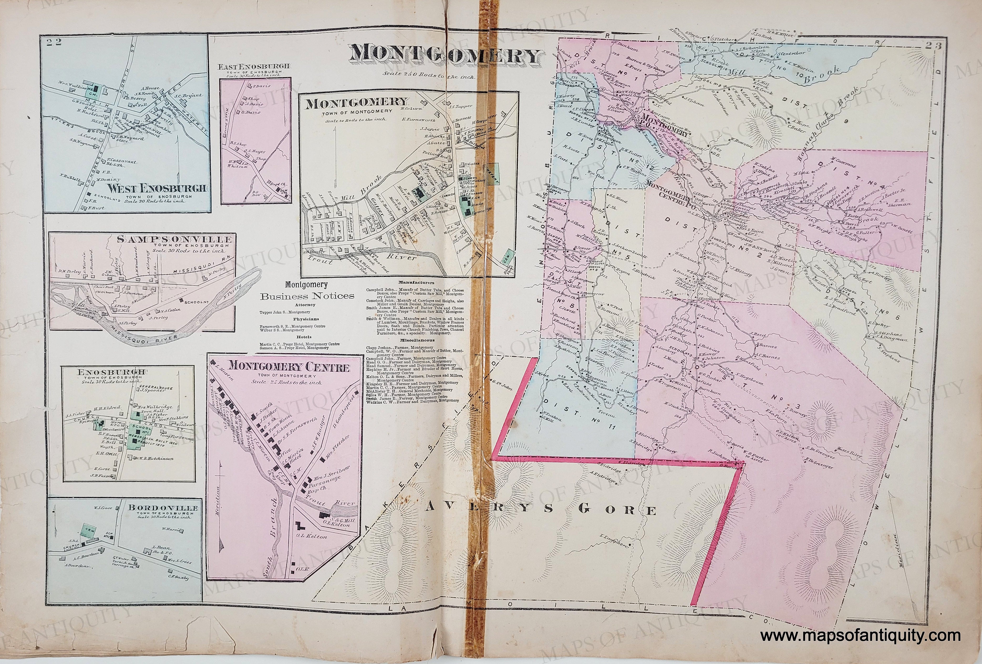 1871 - Montgomery (VT) - Genuine Antique Map – Maps of Antiquity