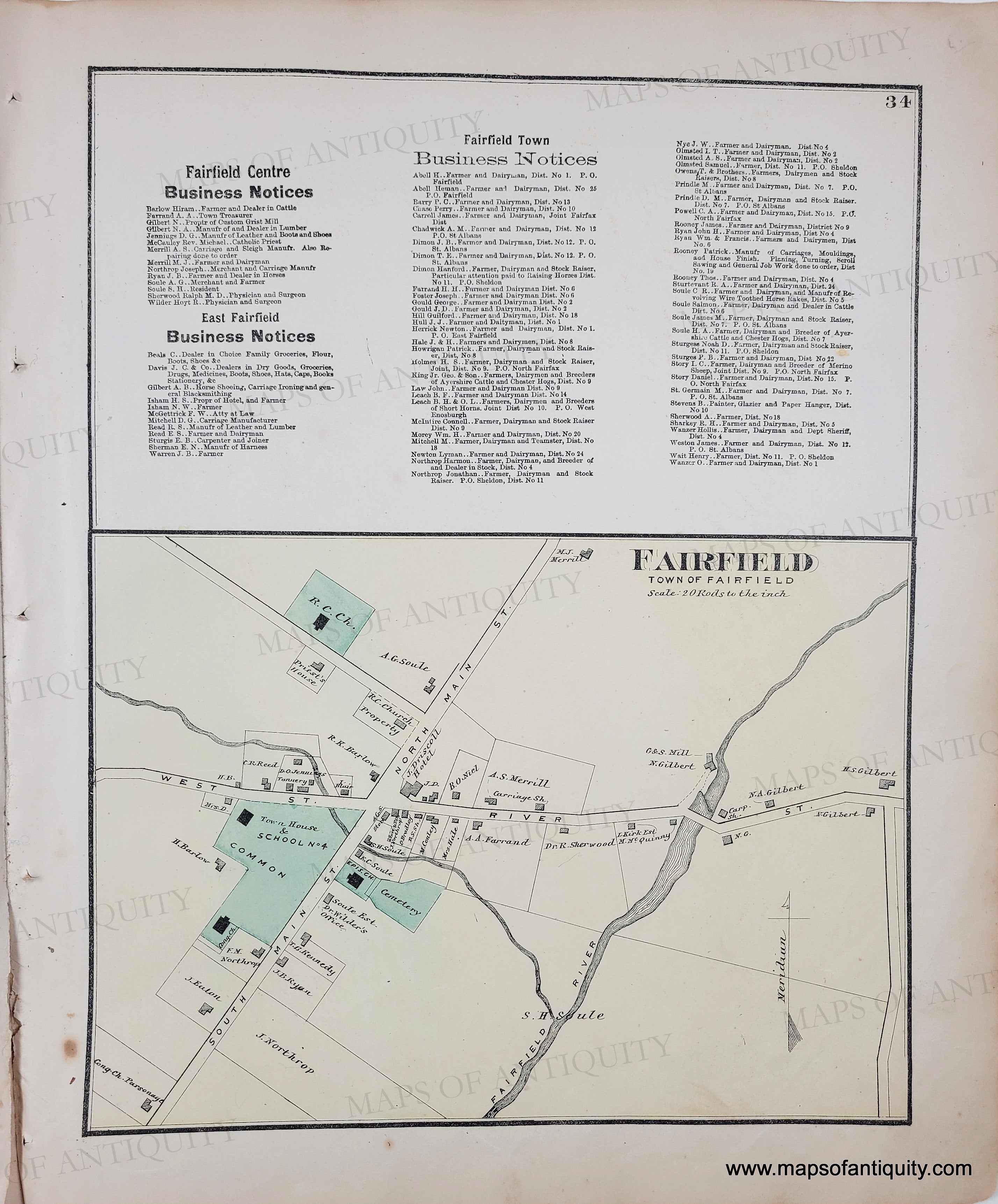 1871 - Fairfield [center] (VT) - Genuine Antique Map – Maps of Antiquity