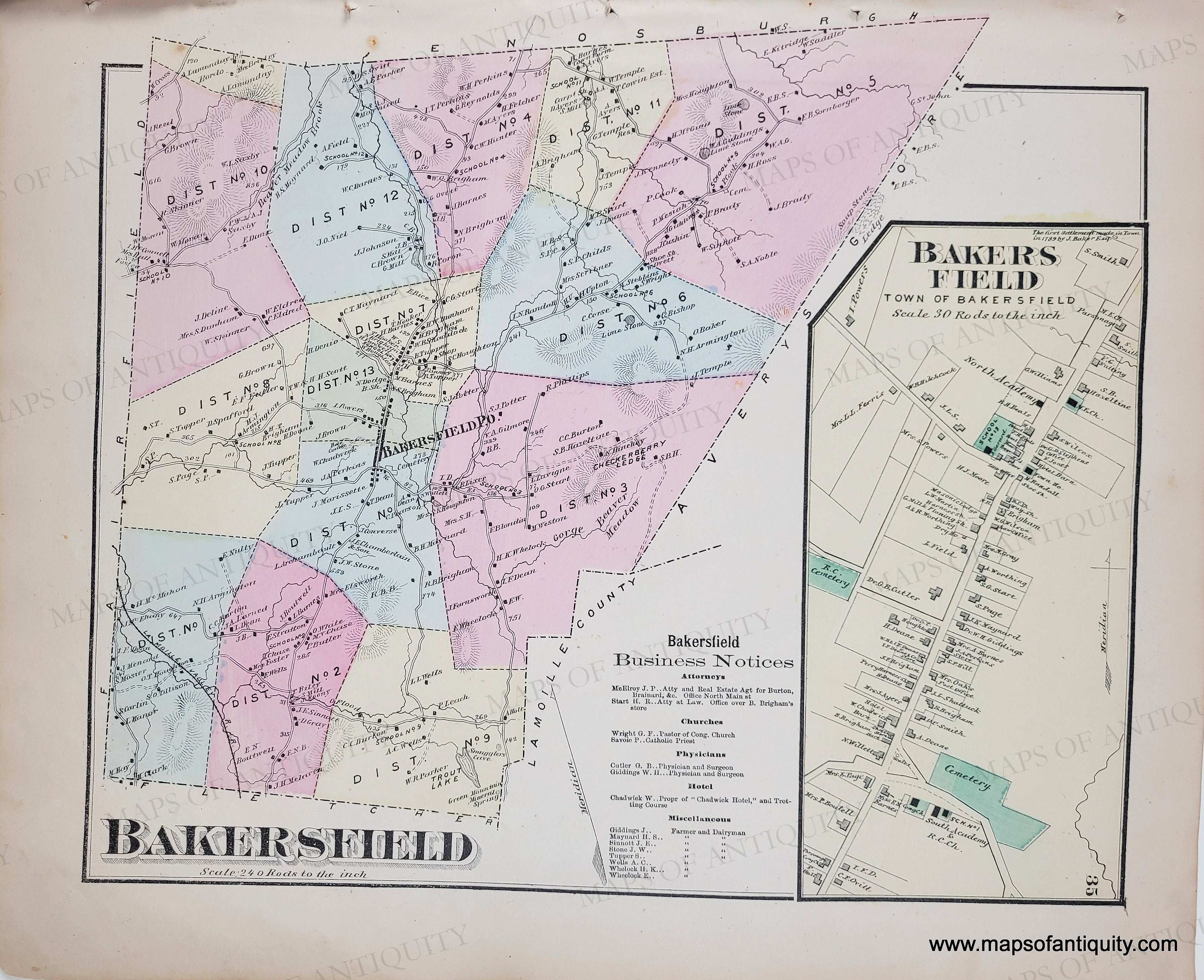 1871 - Bakersfield (VT) - Genuine Antique Map – Maps of Antiquity