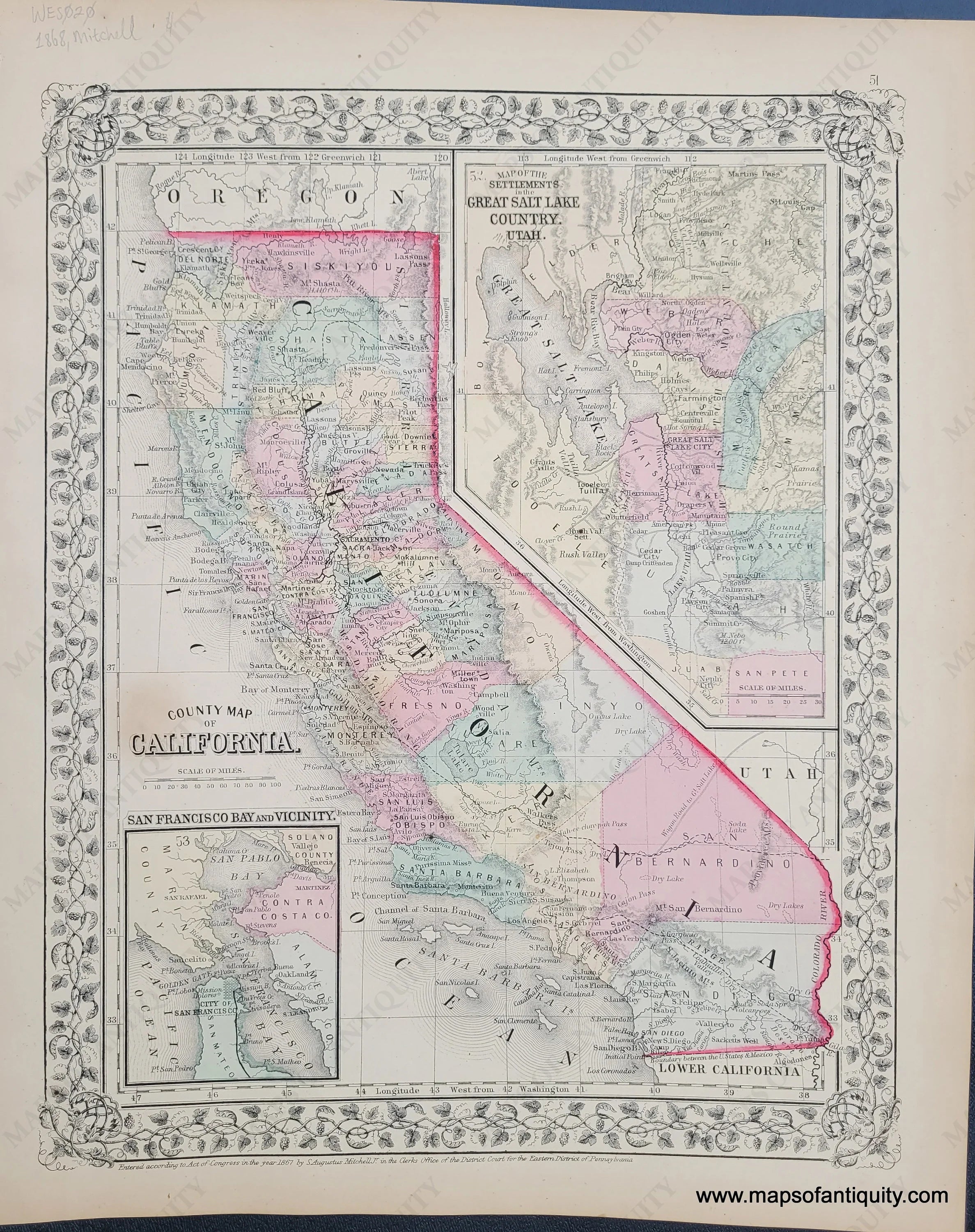 1868 - County Map of California. - Antique Map – Maps of Antiquity