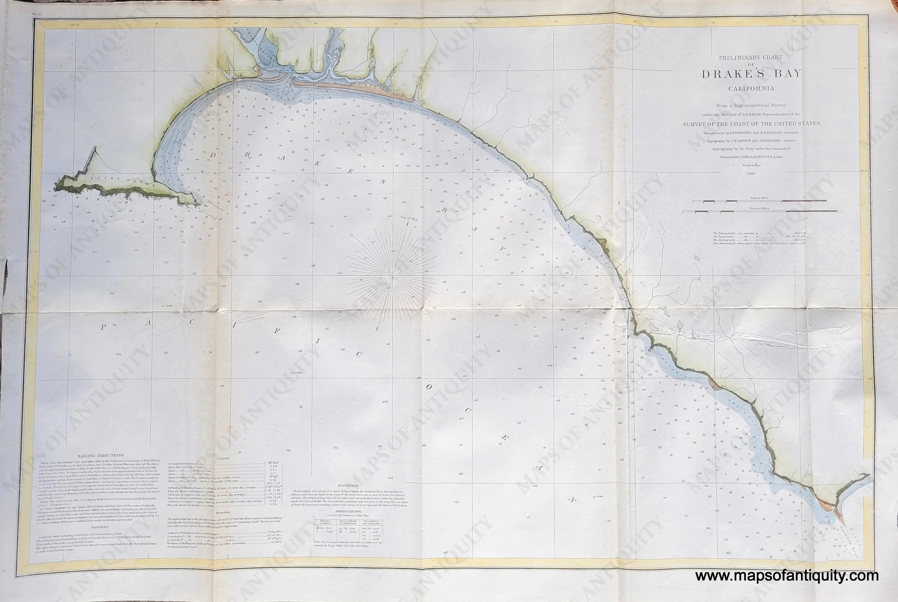 1860 - Preliminary Chart of Drake's Bay California - Antique Chart ...