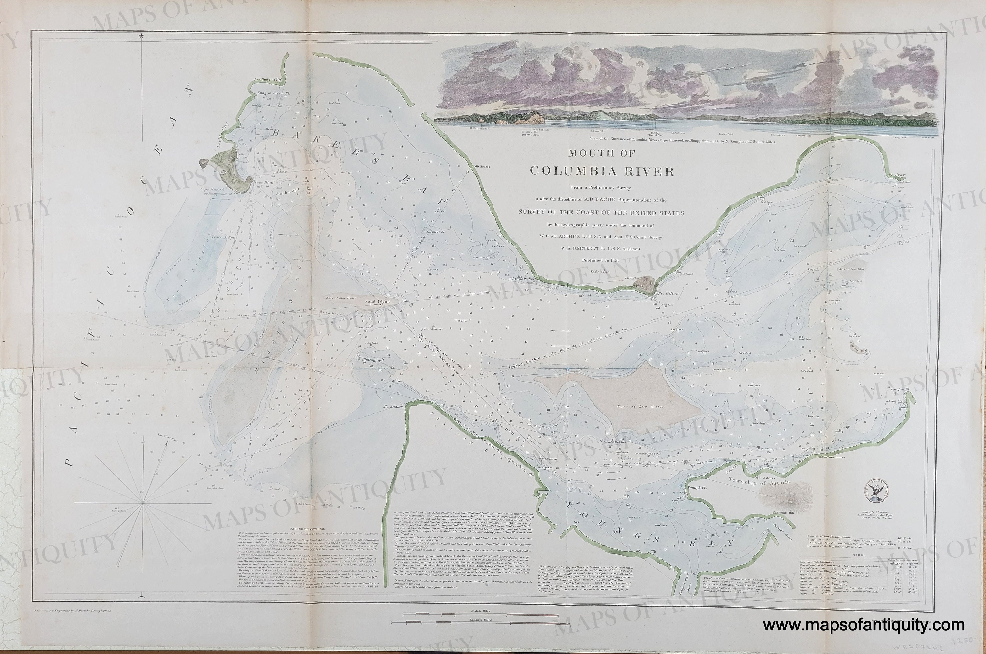 1851 - Mouth of Columbia River - Antique Survey Chart – Maps of Antiquity
