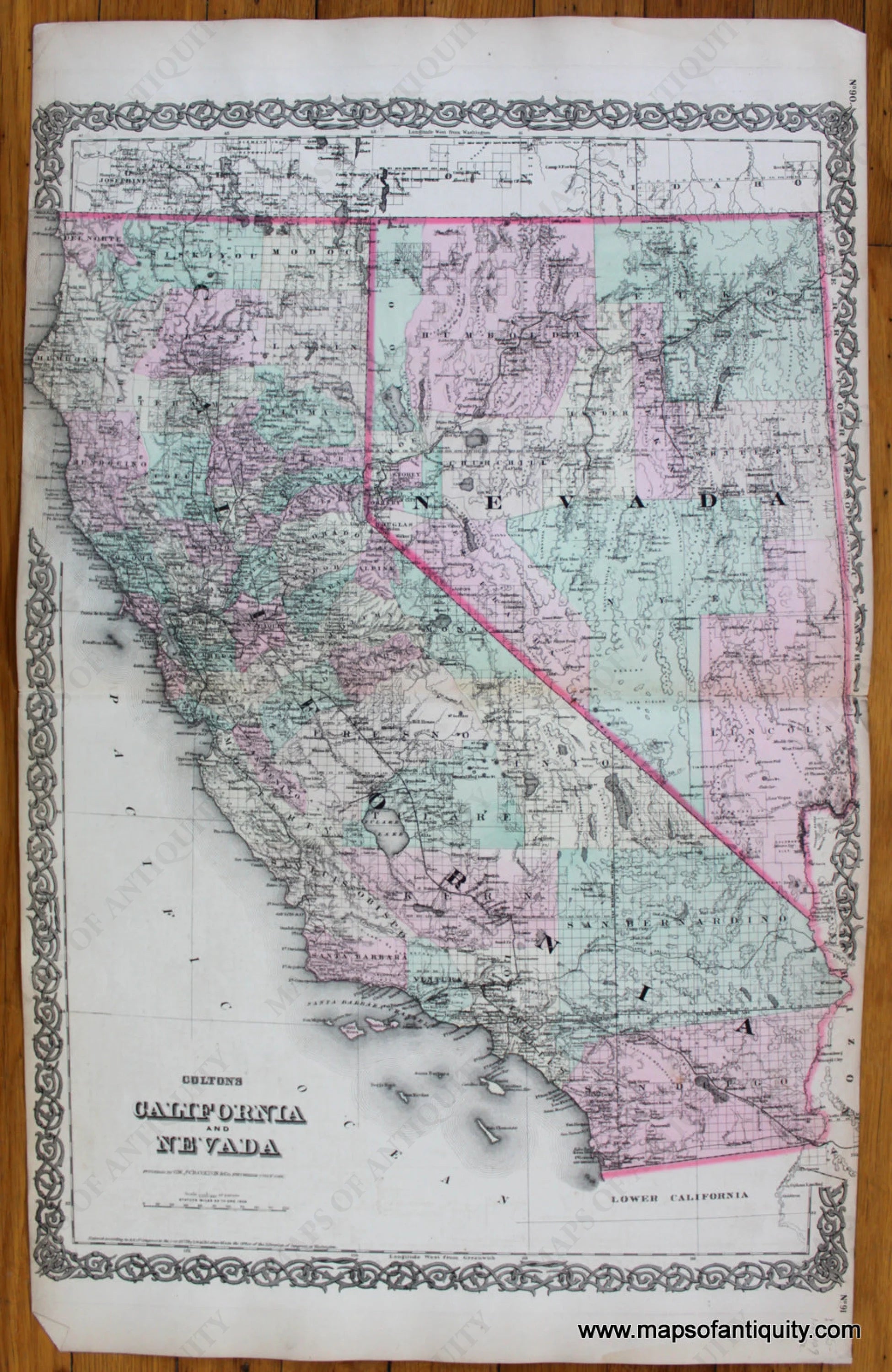 1886 - Colton's California and Nevada - Antique Map – Maps of Antiquity