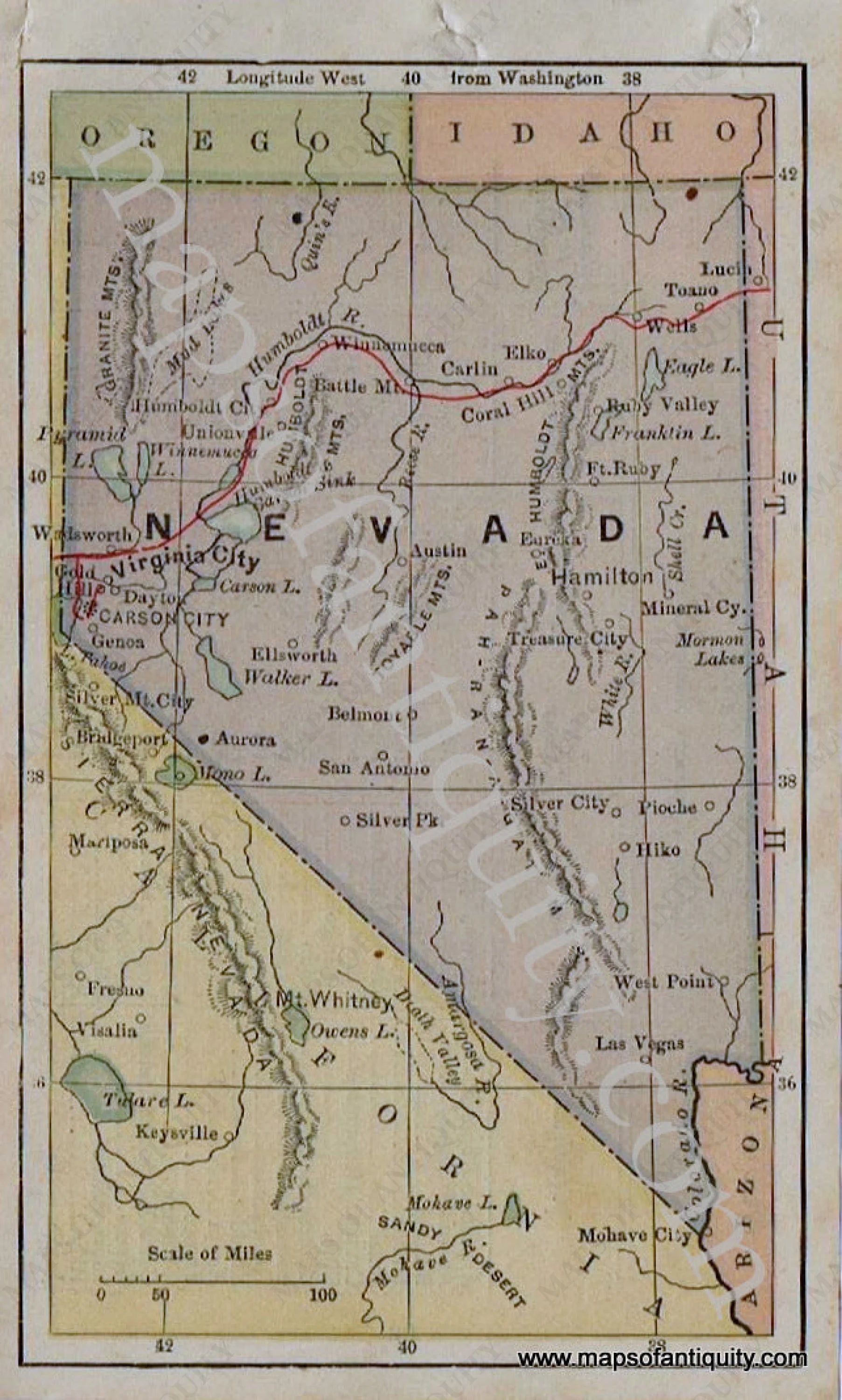 1880 - Miniature Map of Nevada - Antique Map – Maps of Antiquity