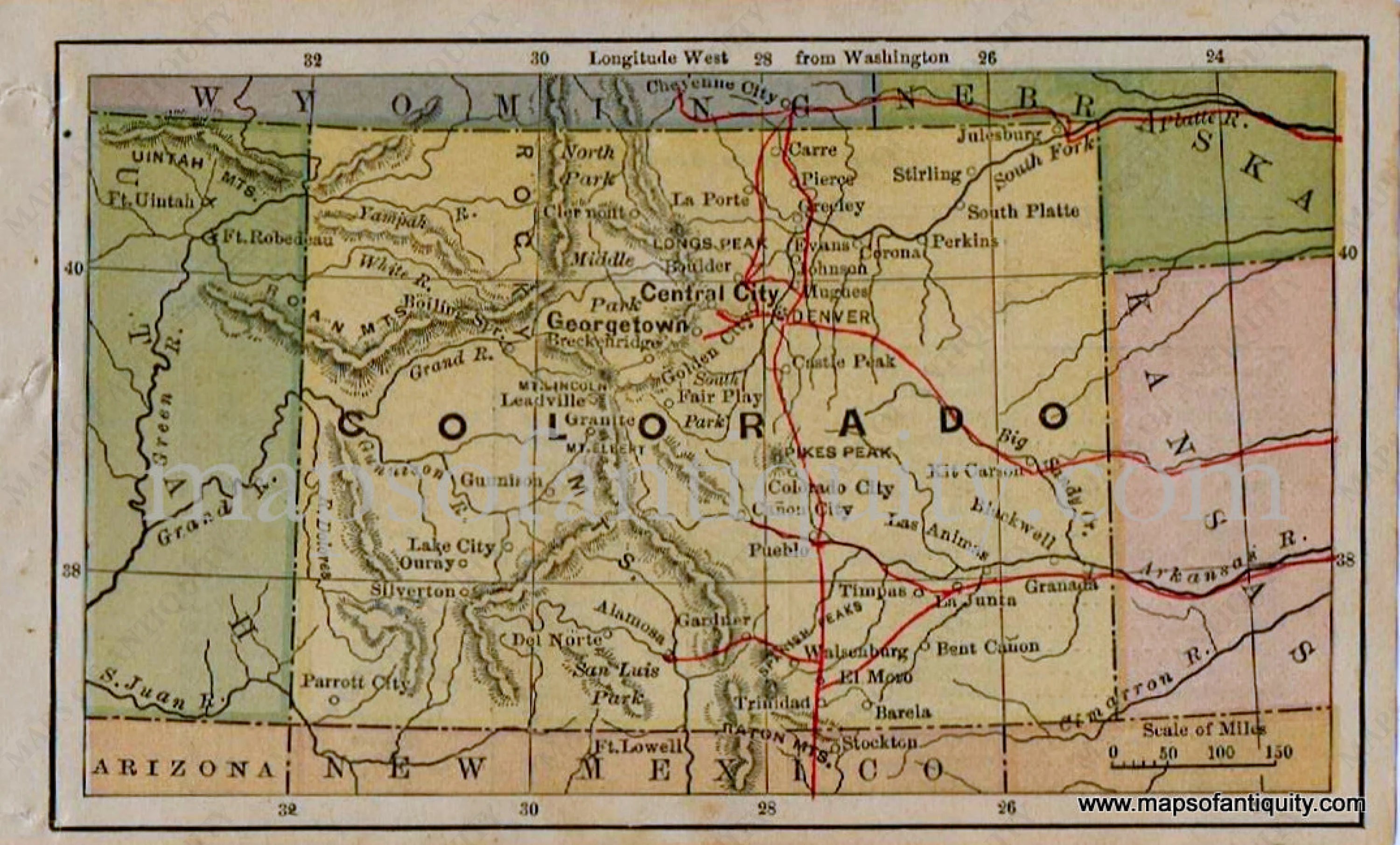 1880 - Miniature Map of Colorado - Antique Map – Maps of Antiquity