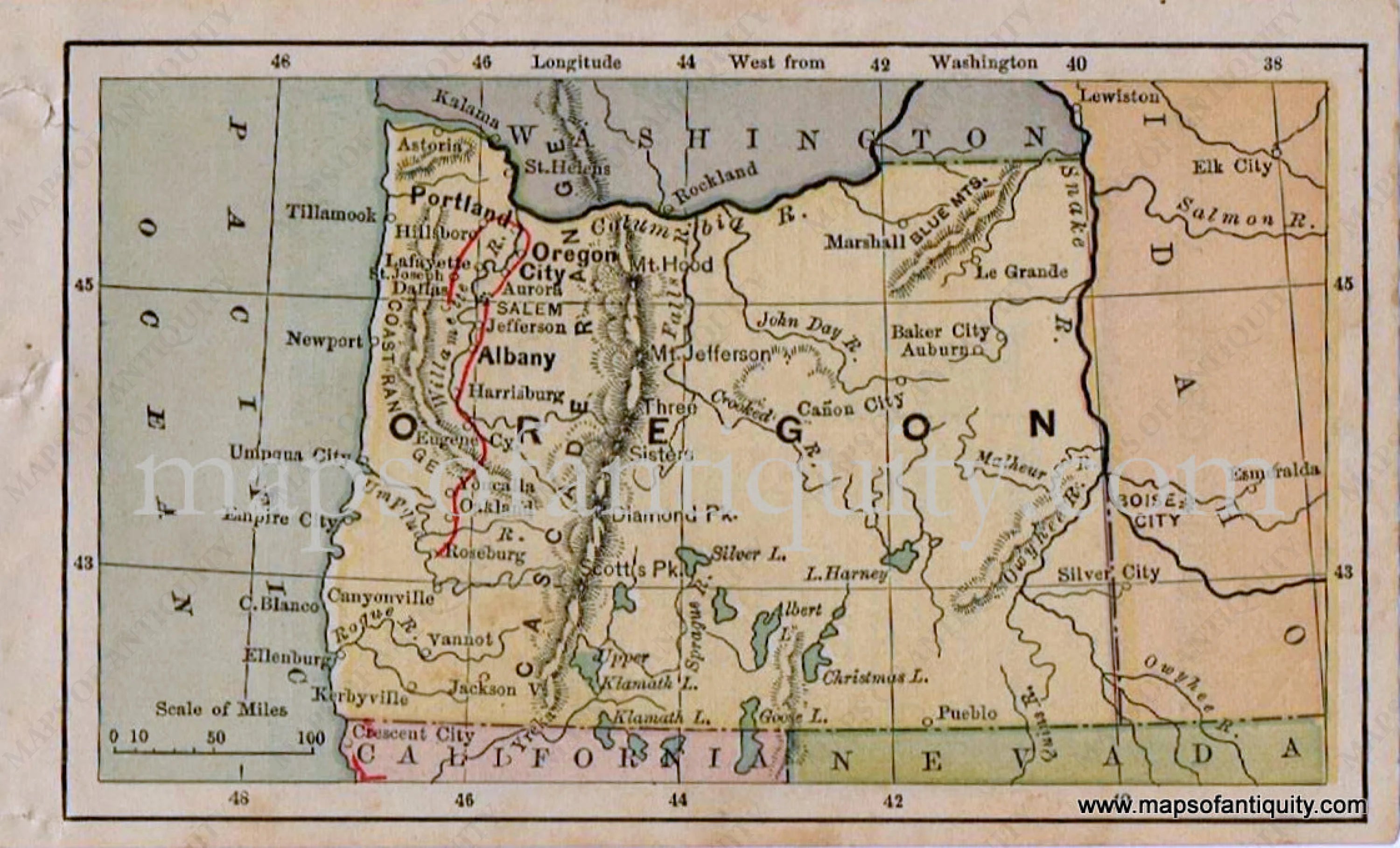 1880 - Miniature Map of Oregon - Antique Map – Maps of Antiquity