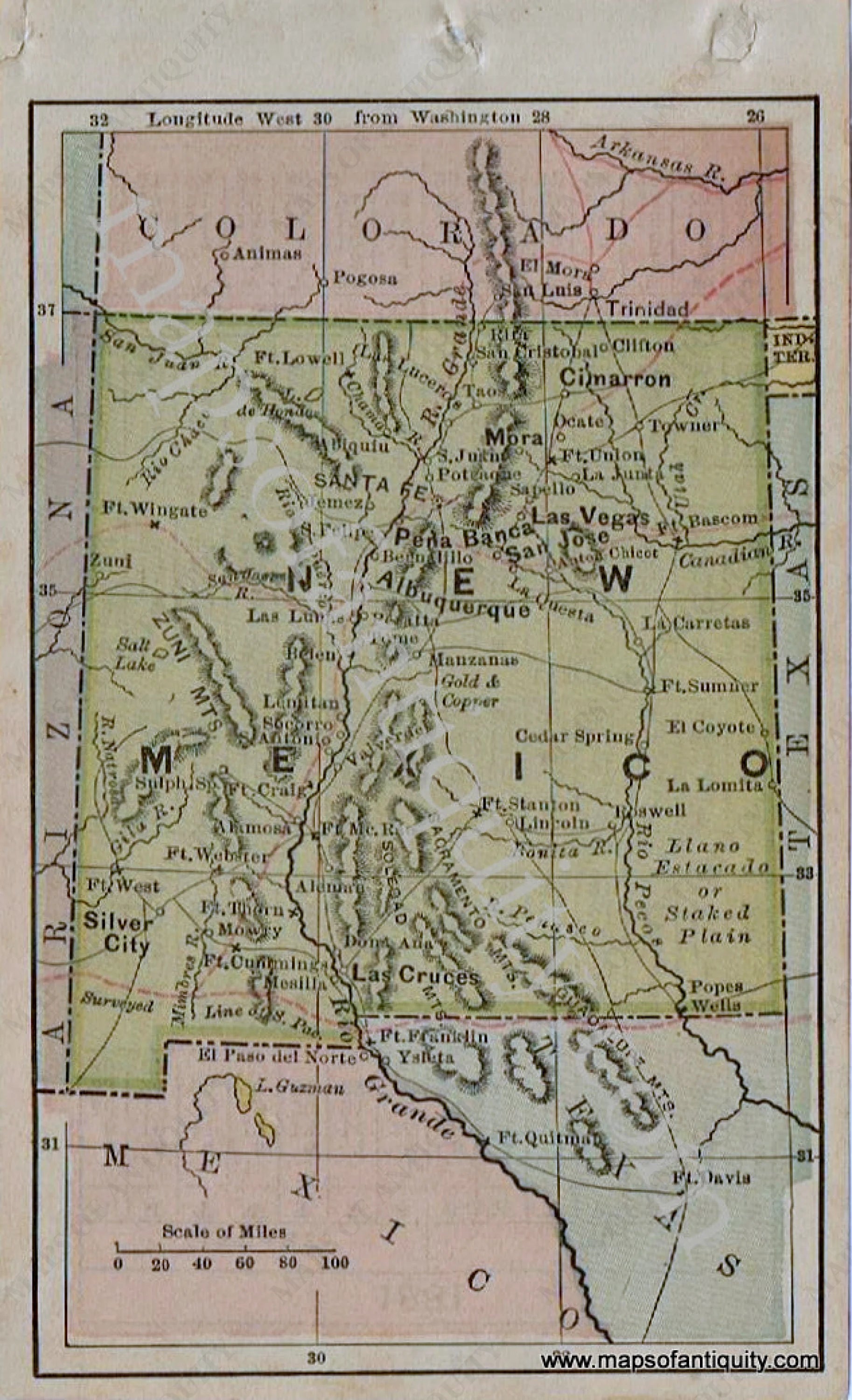 1880 - Miniature Map of New Mexico - Antique Map – Maps of Antiquity