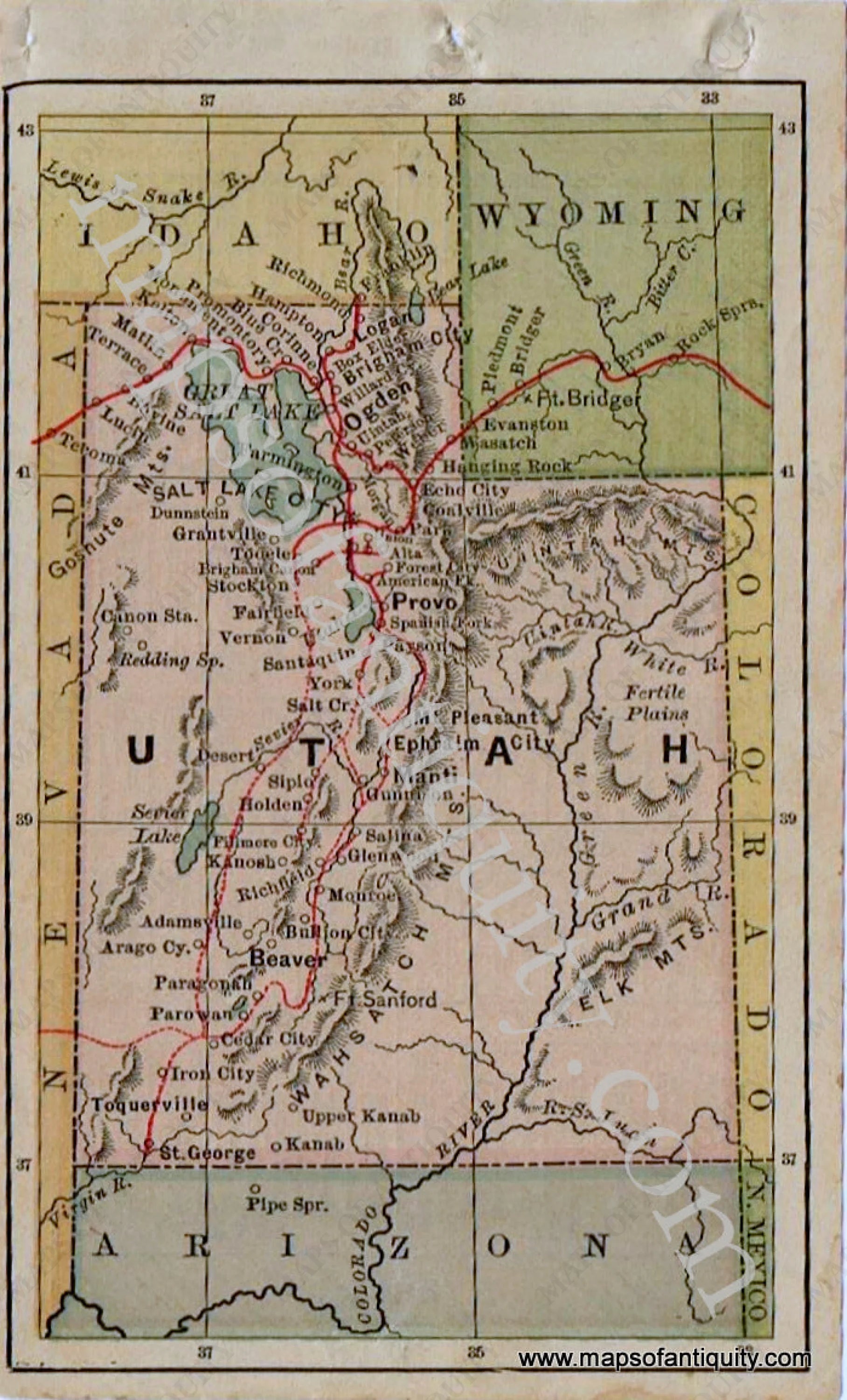 1880 - Miniature Map of Utah - Antique Map – Maps of Antiquity