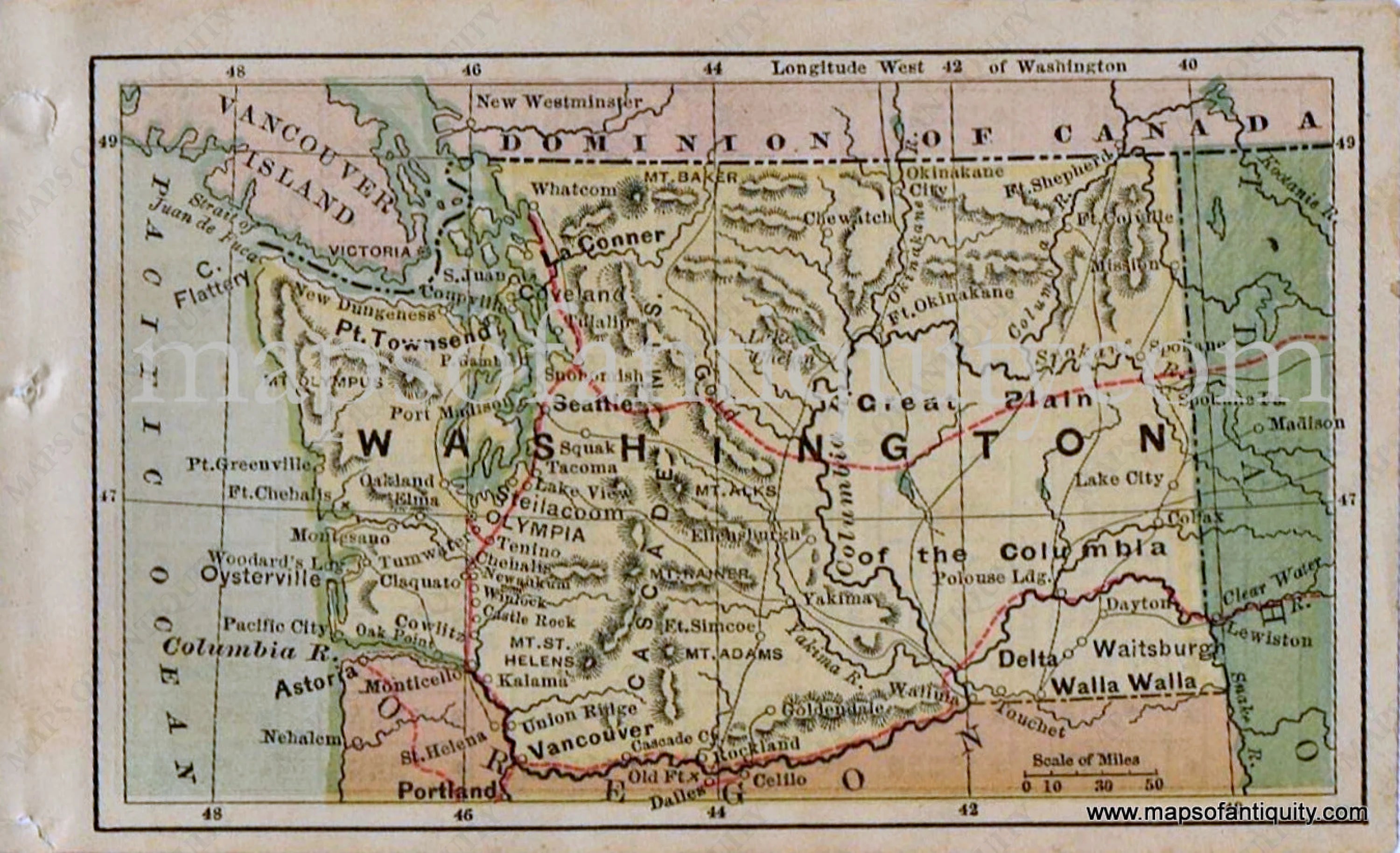 1880 - Miniature Map of Washington - Antique Map – Maps of Antiquity