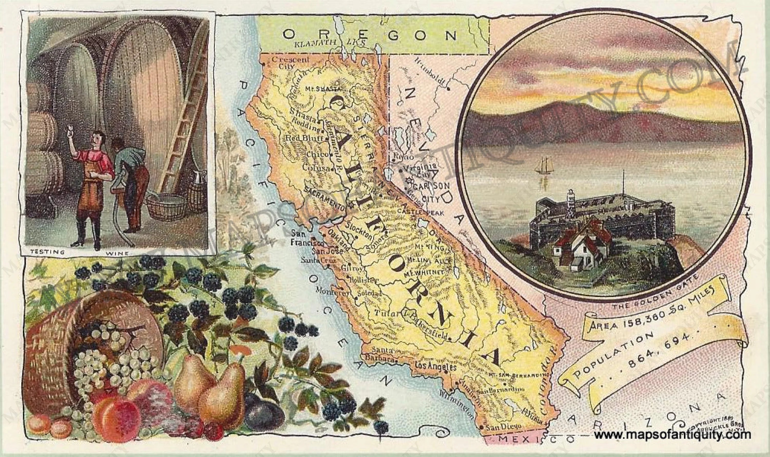 1891 - California - Antique Chromolithograph Print Map – Maps of Antiquity