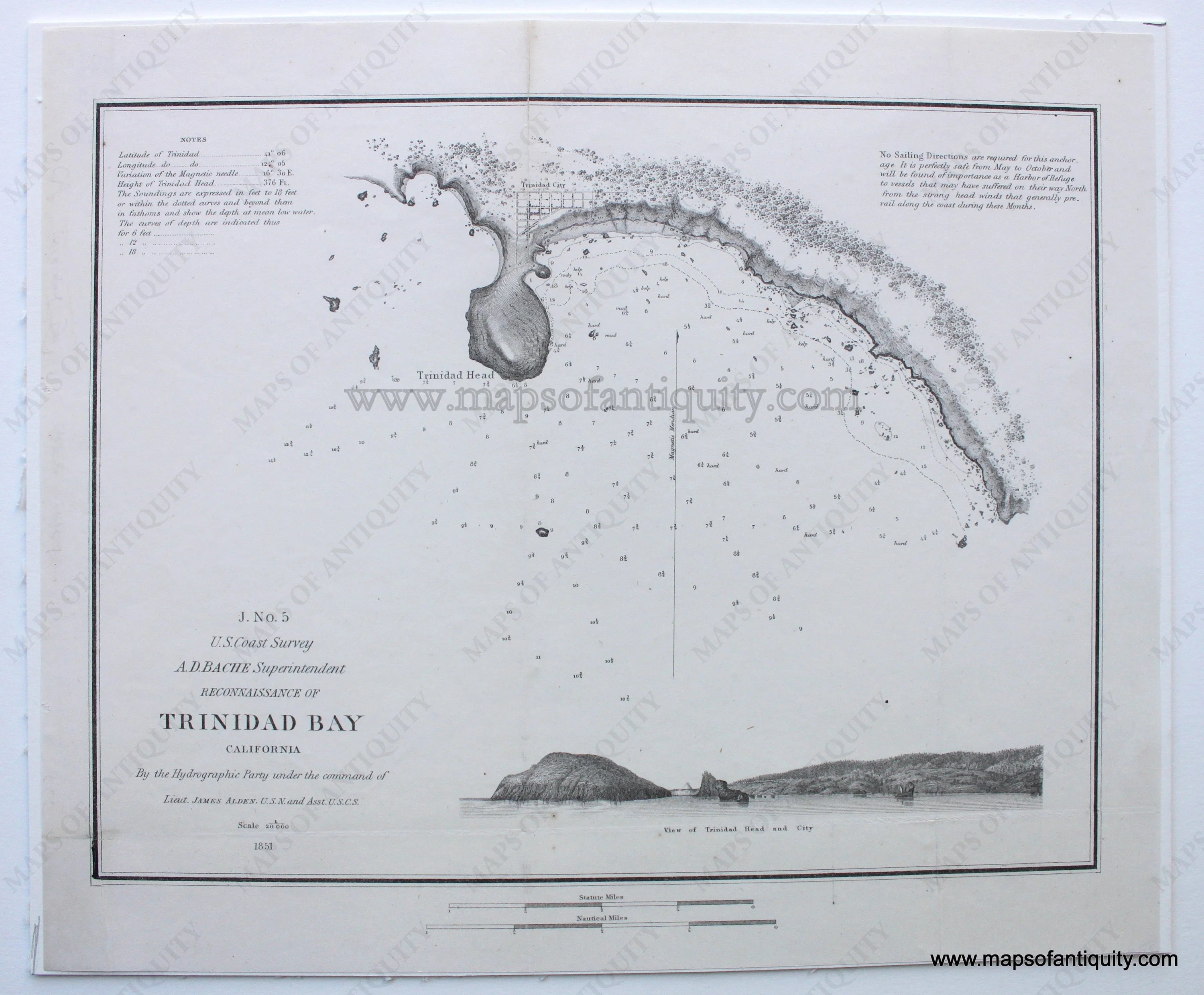 1851 - Reconnaissance of Trinidad Bay, California - Antique Chart ...