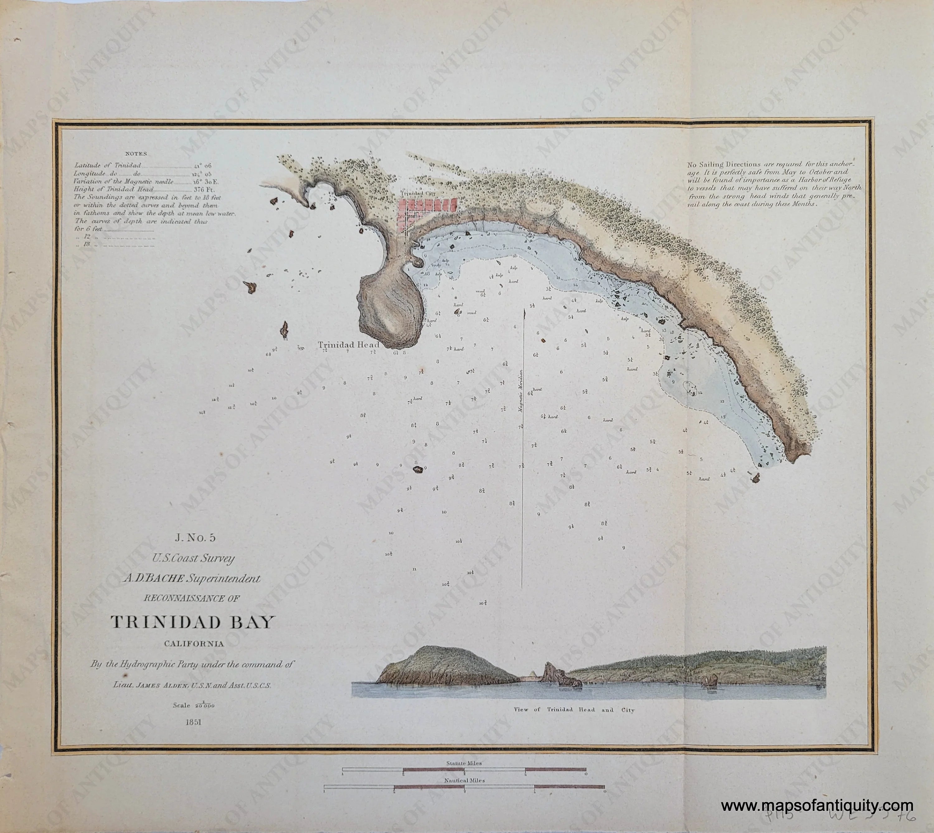 1851 - Reconnaissance of Trinidad Bay, California - Antique Chart ...