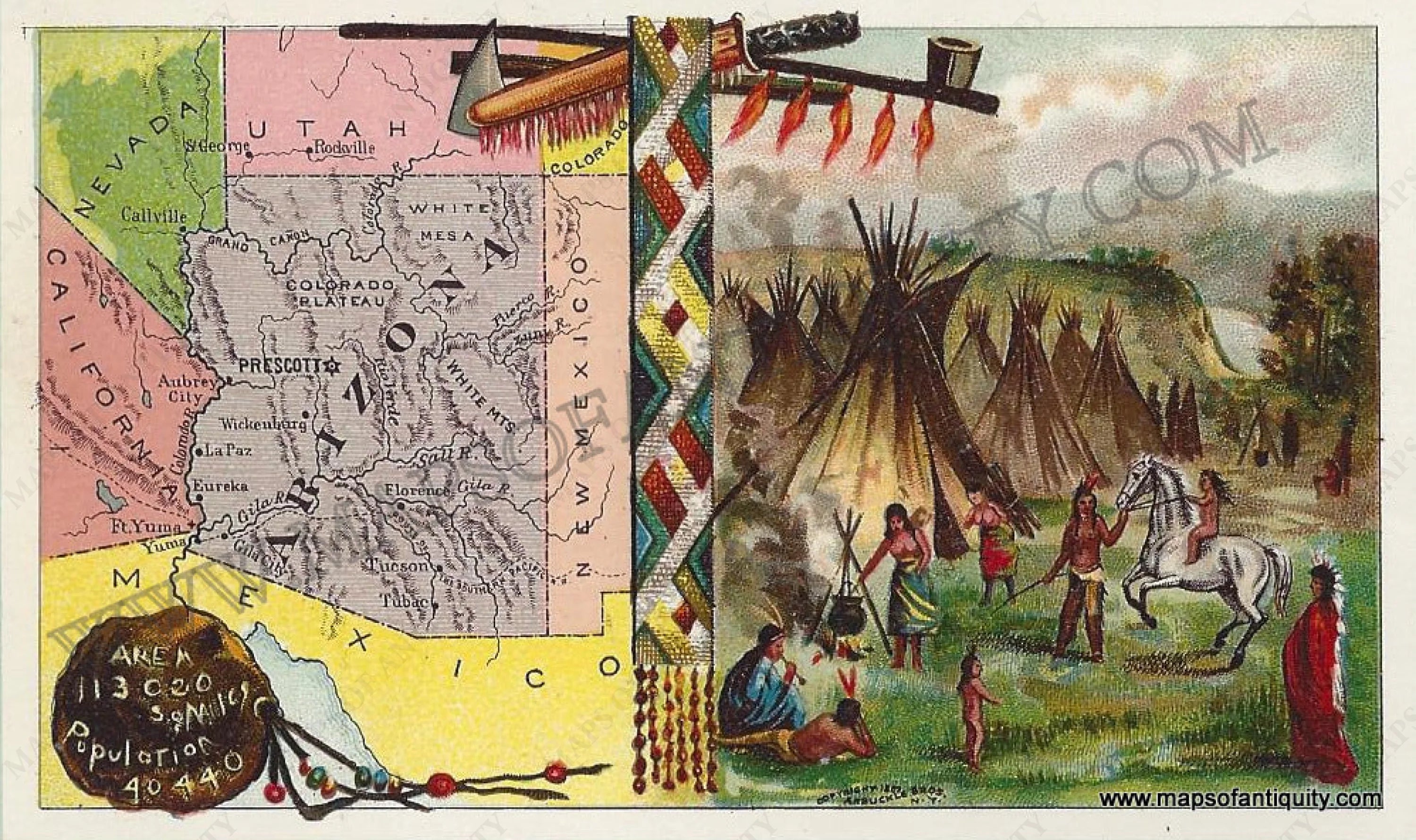 1890 - Arizona - Antique Chromolithograph Print Map – Maps of Antiquity