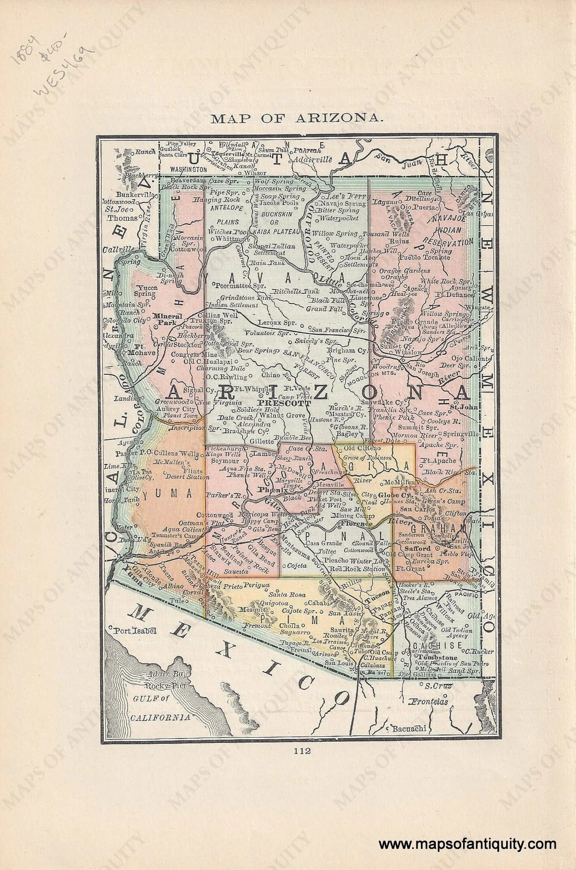 1884 - Map of Arizona - Antique Map – Maps of Antiquity