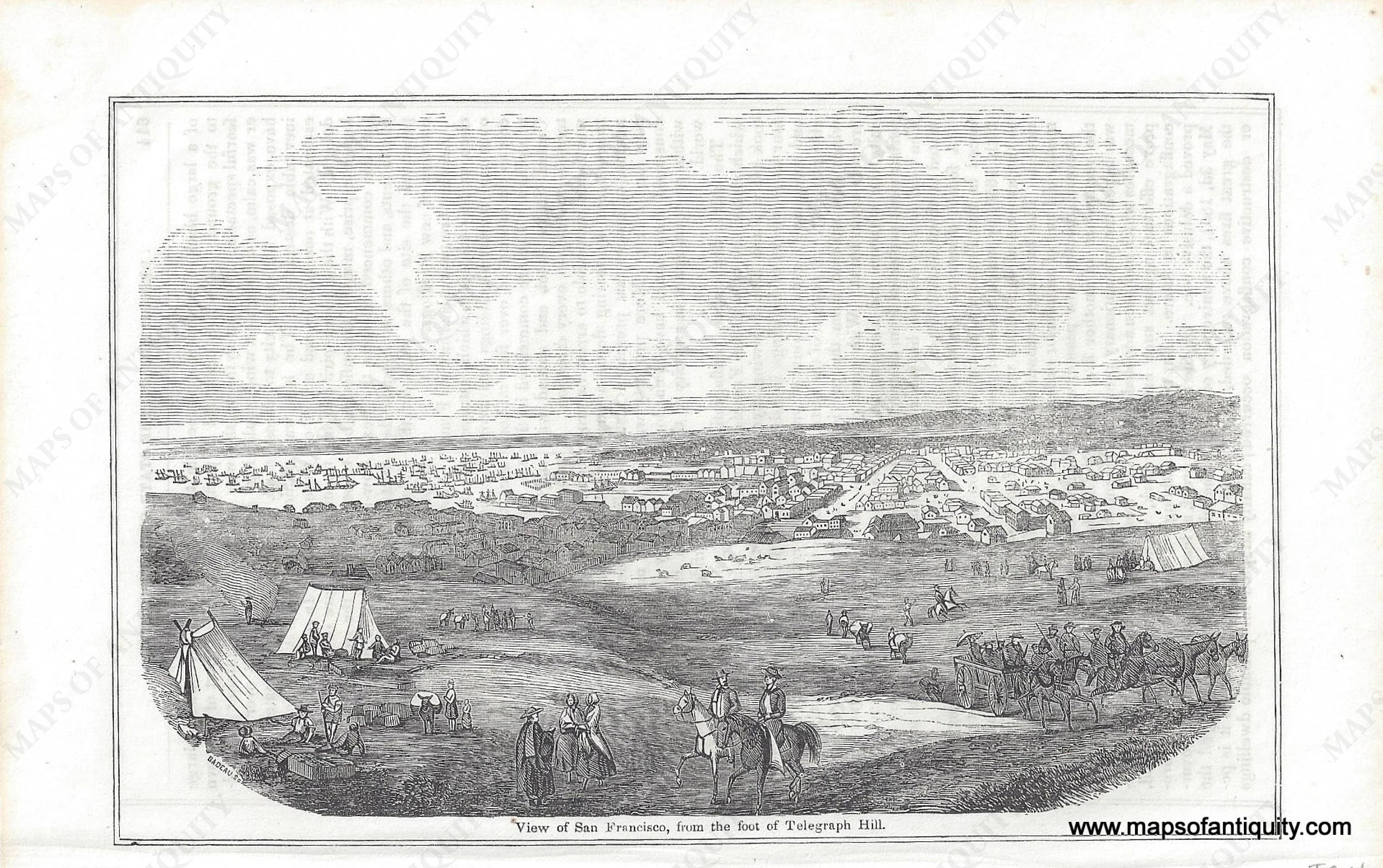 1848 Antique Map View of San Francisco, from the foot of Telegraph Hill ...