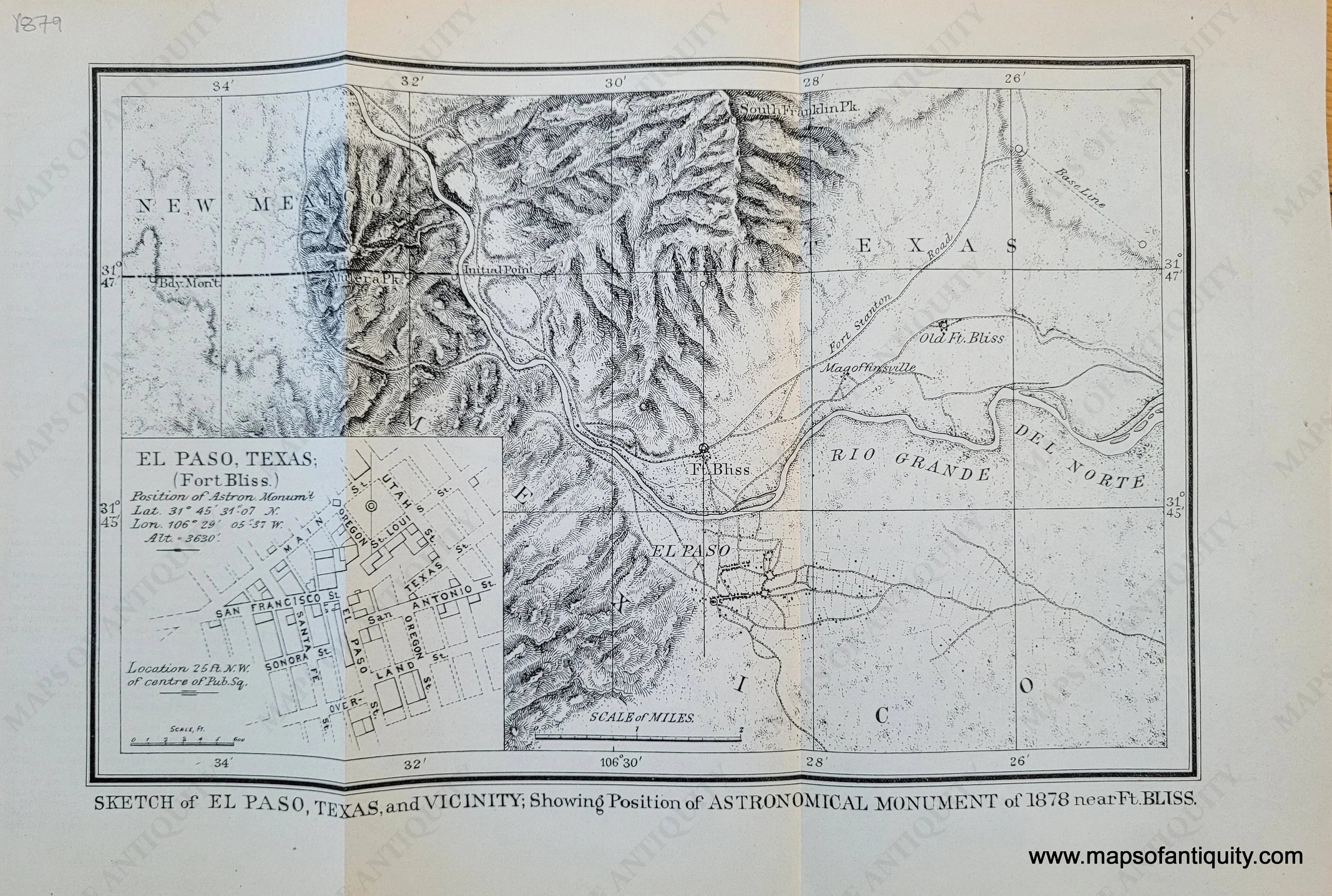 1879 Antique Map Sketch of El Paso, Texas, and Vicinity; Showing ...