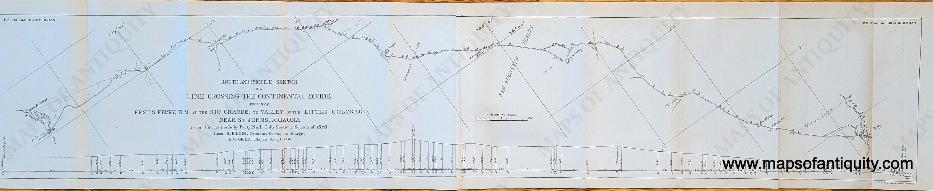 1879 Antique Map Route and Profile Sketch of a Line Crossing the ...