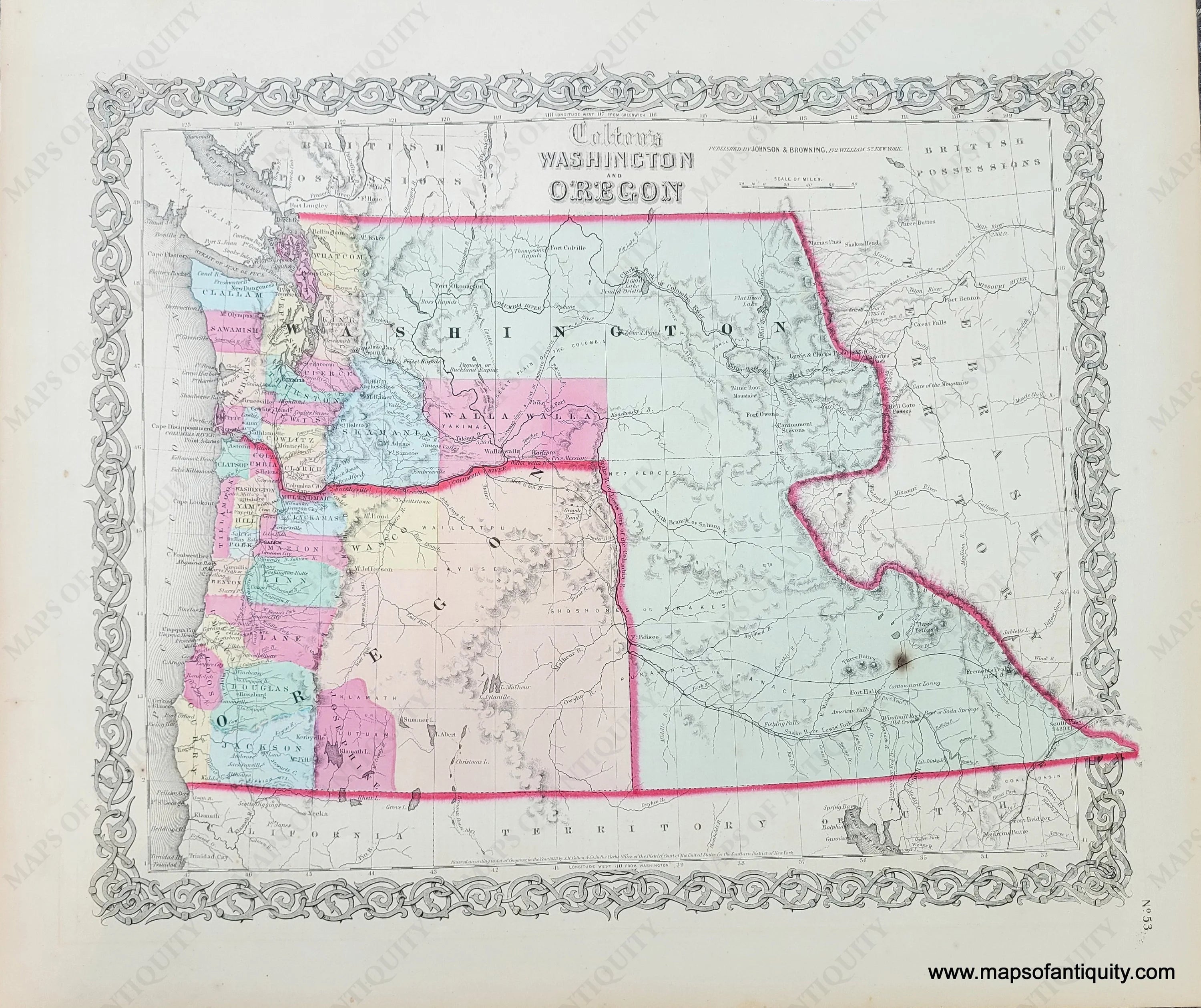 1859 Genuine Antique Map Colton's Washington and Oregon – Maps of Antiquity