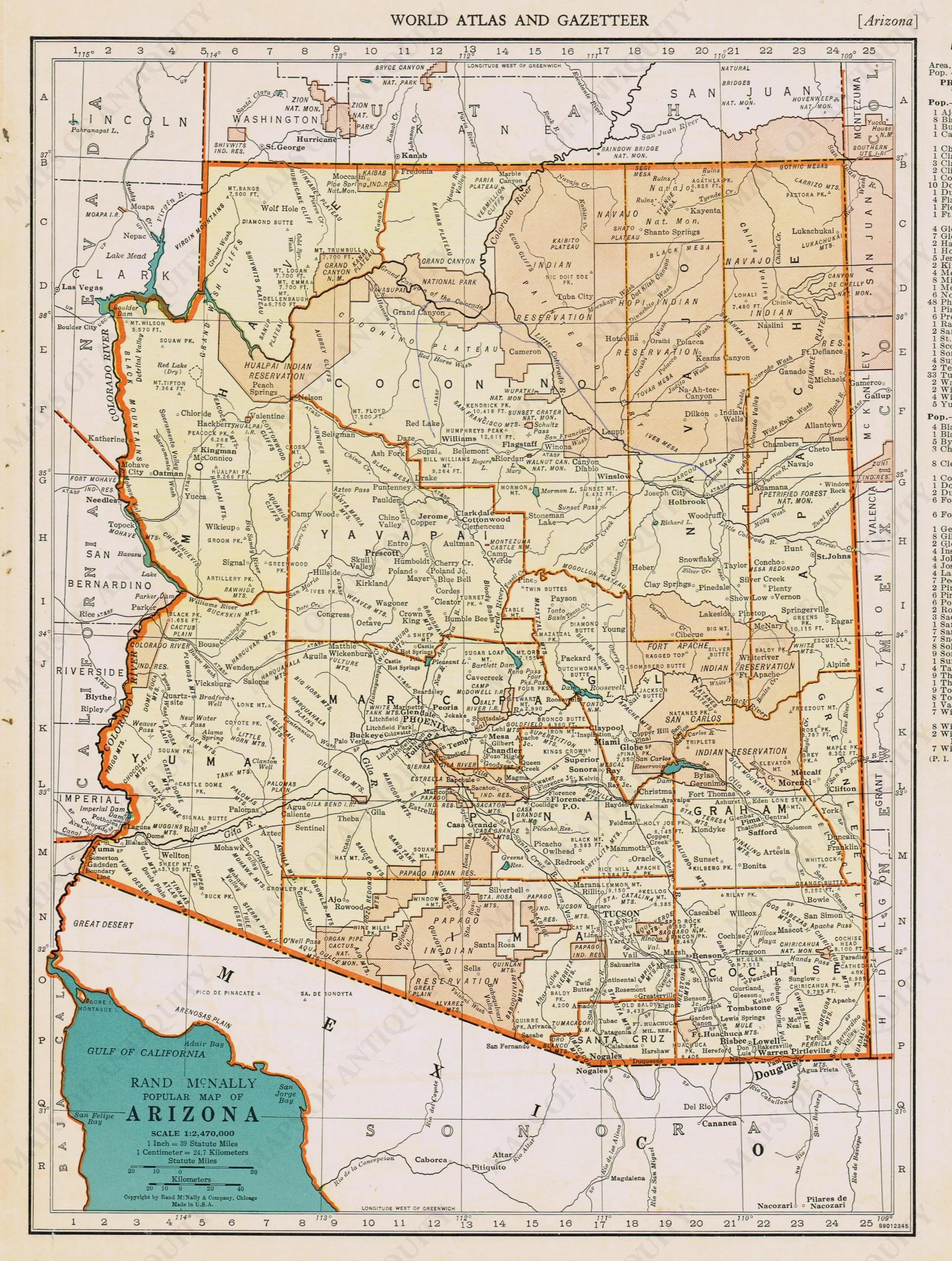 1940 Genuine Antique Map Popular Map of Arizona – Maps of Antiquity