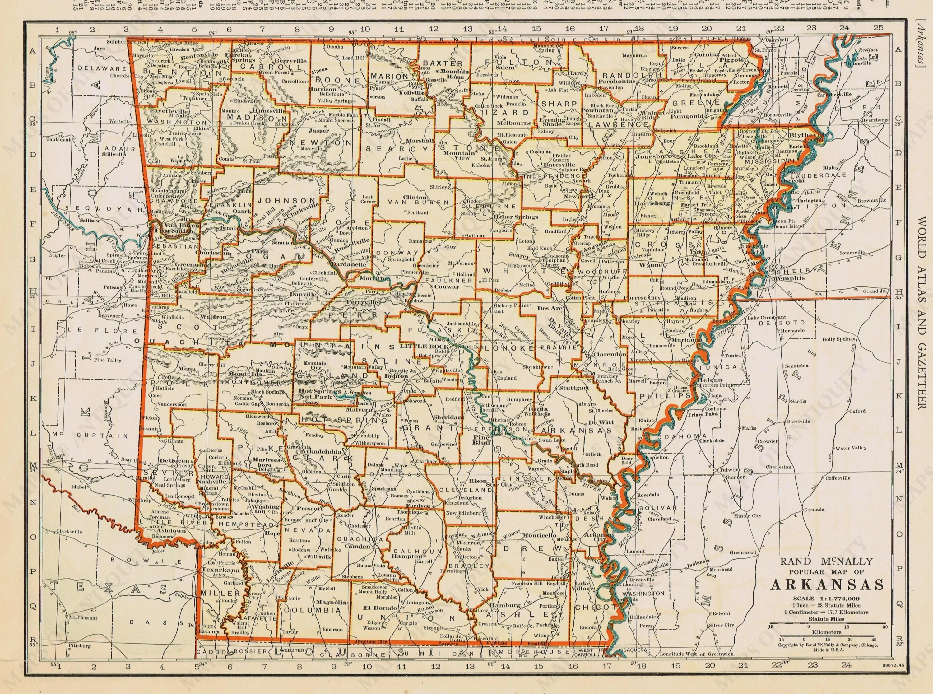 1940 Genuine Antique Map Popular Map of Arkansas – Maps of Antiquity