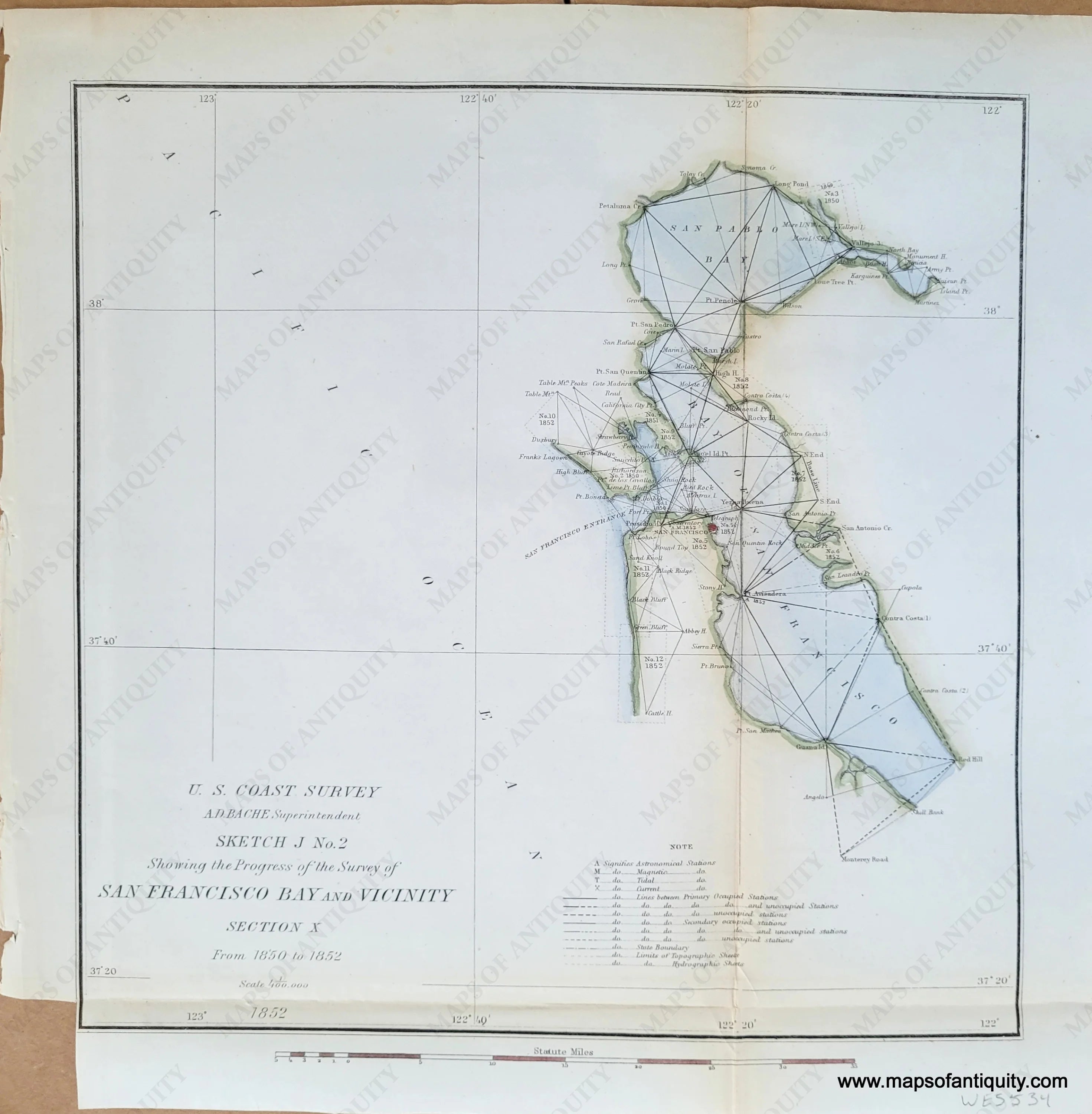 1852 Genuine Antique Chart Sketch J No. 2 Showing the Progress of the ...