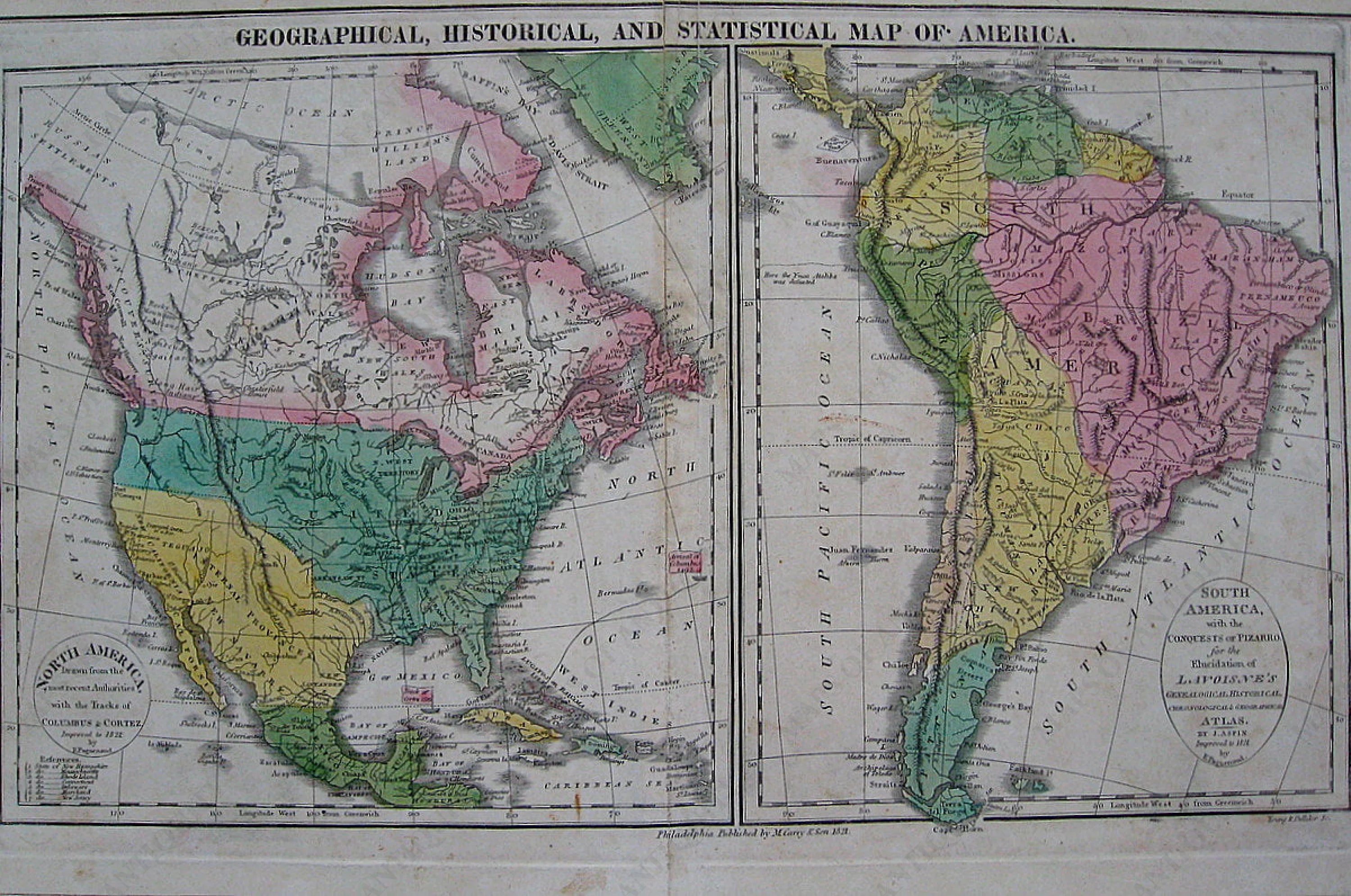 1821 - Geographical, Historical, and Statistical Map of America. North ...