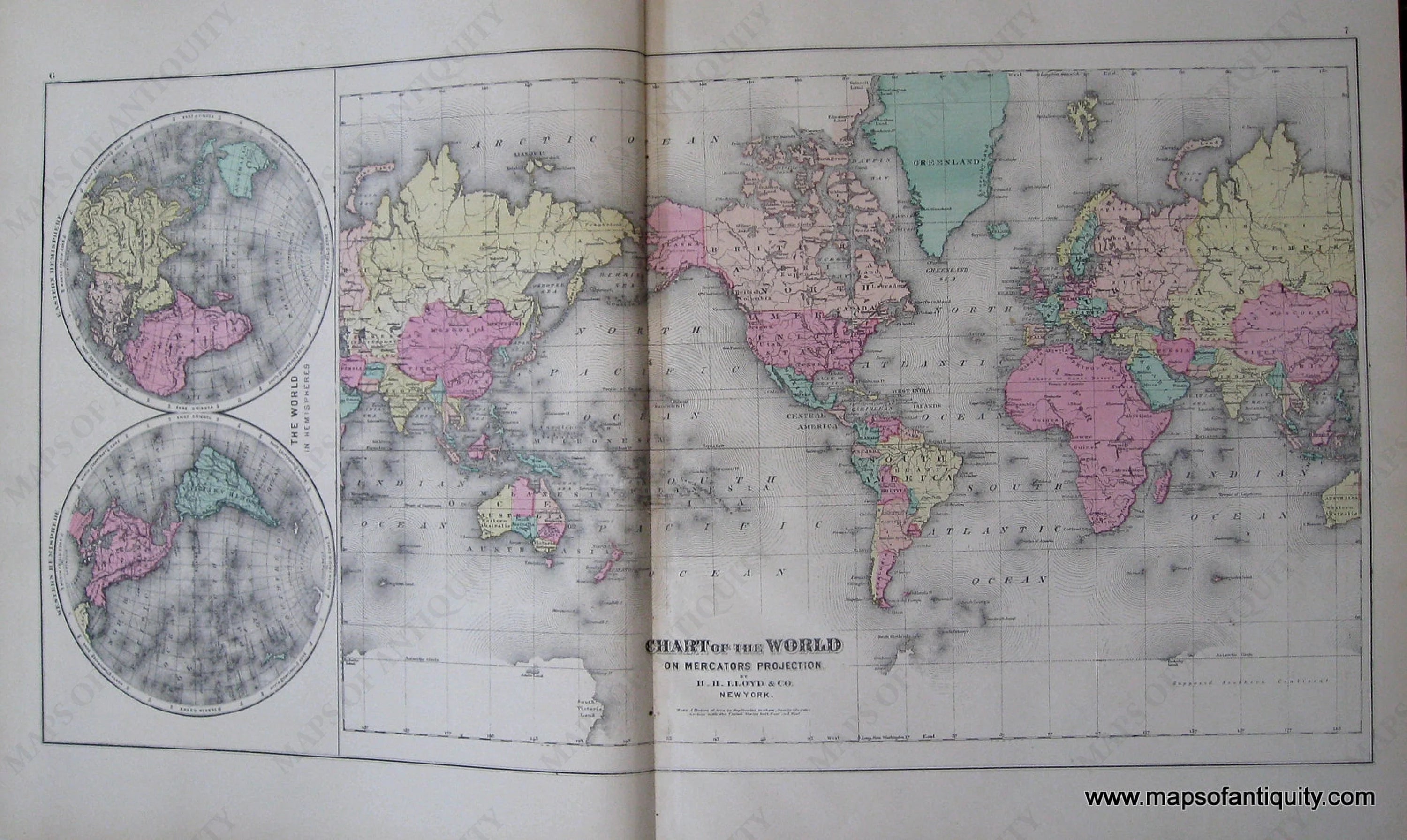 1876 - Chart of the World on Mercator's Projection by H.H. Lloyd & Co ...