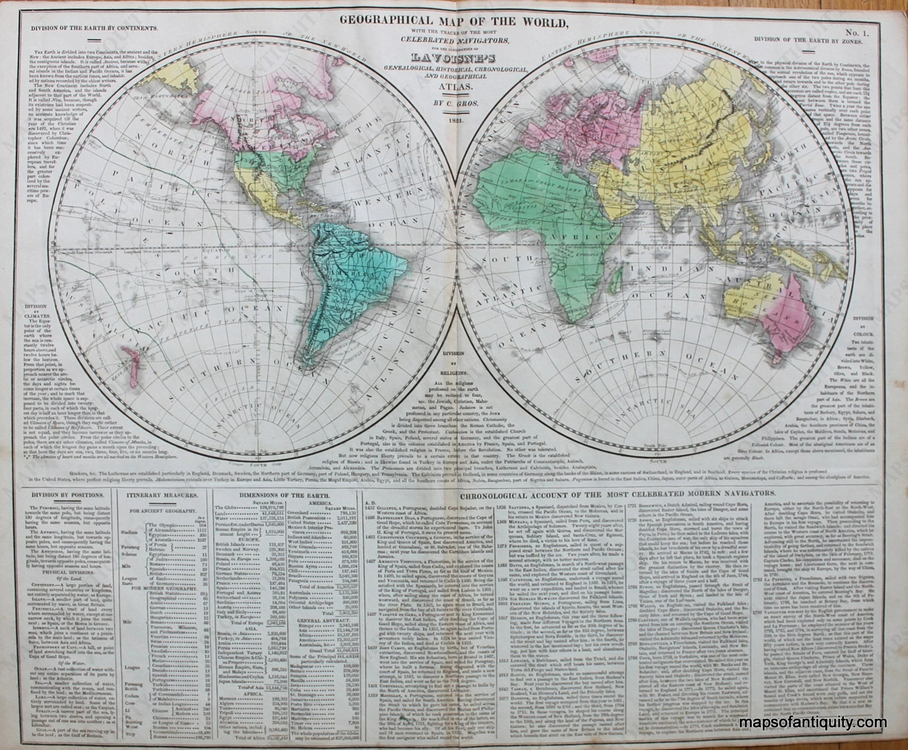 1821 - Geographical Map of the World - Antique Map – Maps of Antiquity