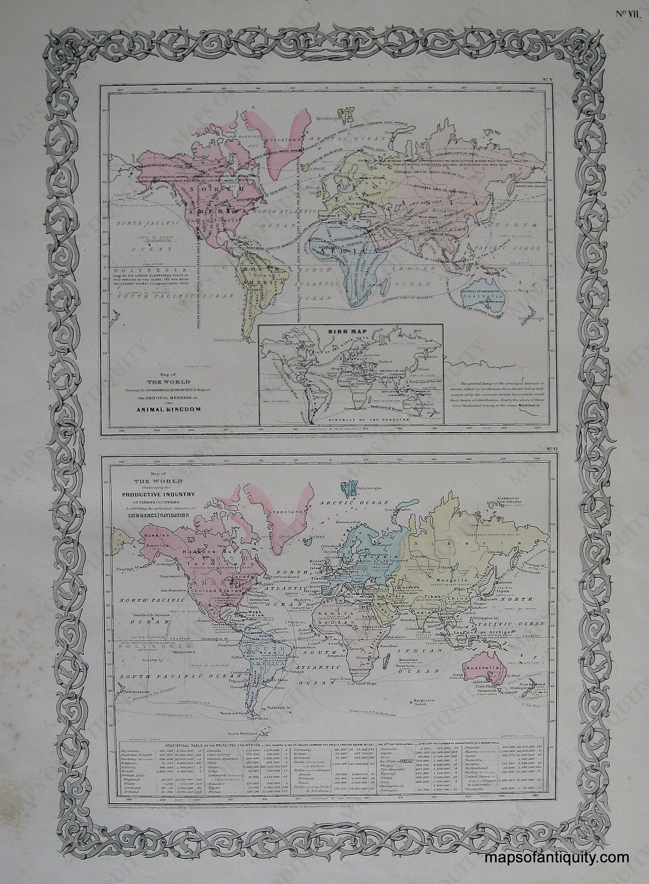 1856 - World Distribution Map of the Animal Kingdom, the Productive In ...