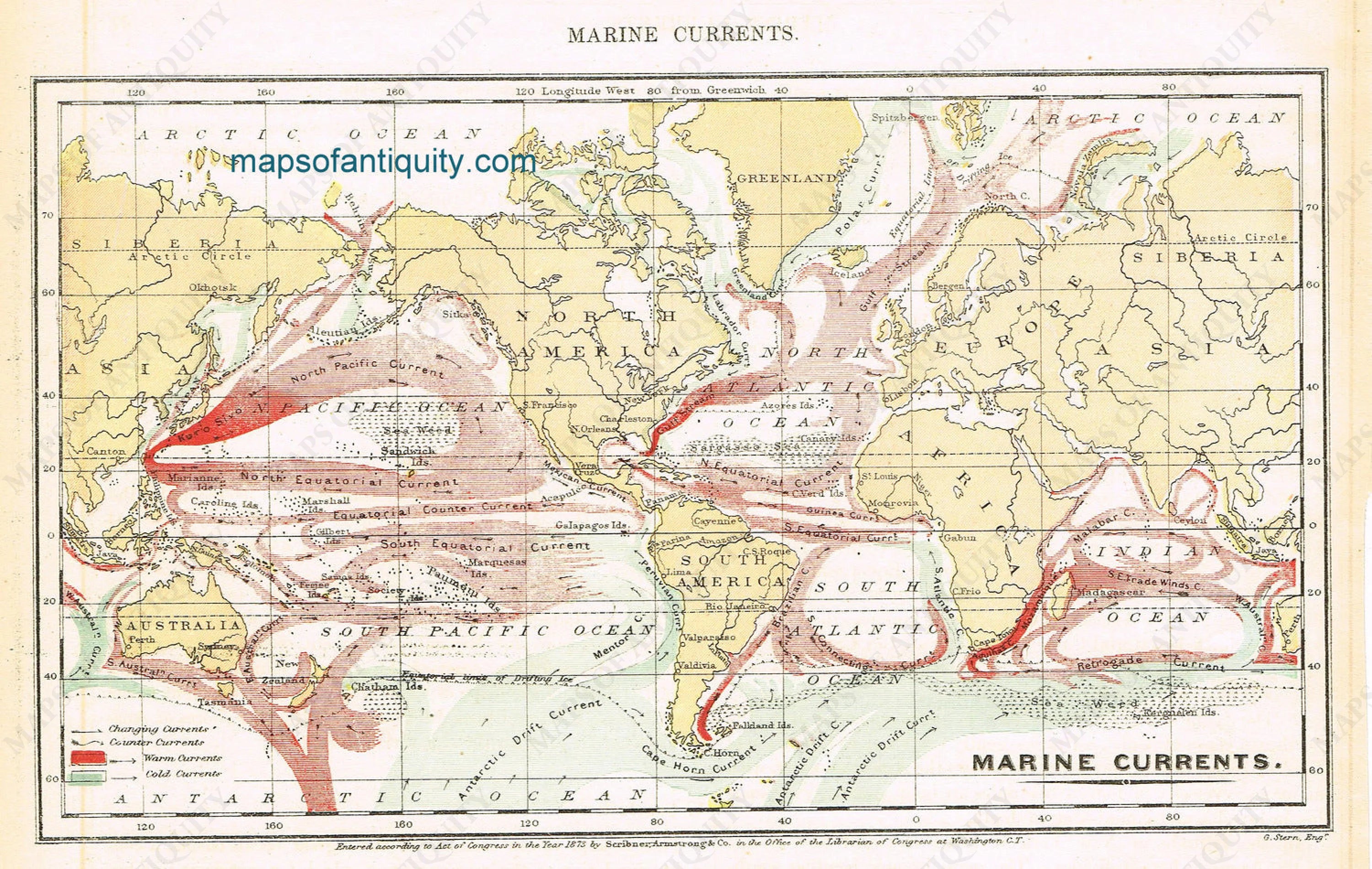 1872 - World Marine Currents - Antique Map – Maps of Antiquity