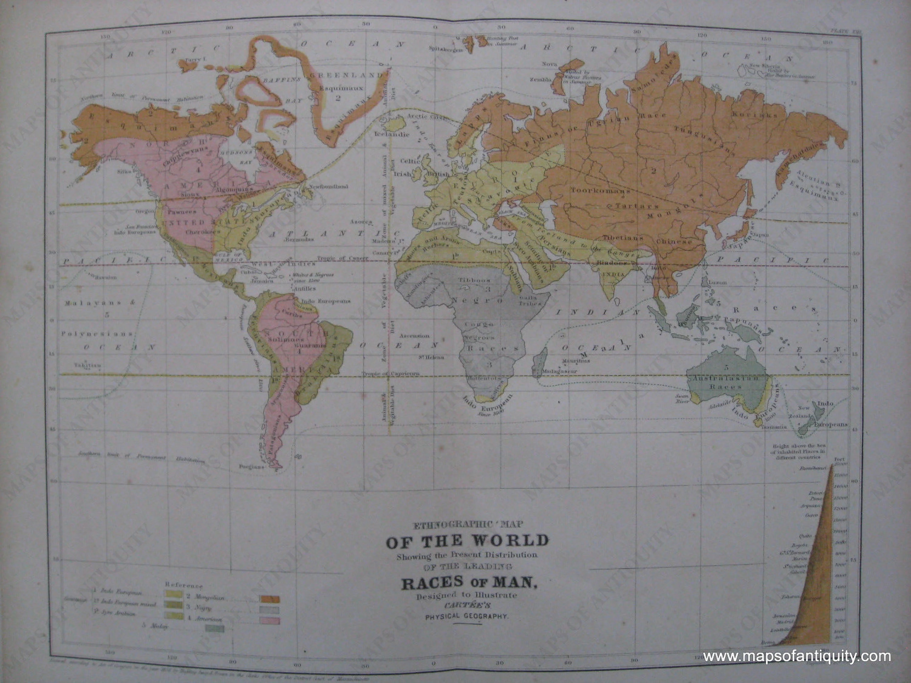 1856 - Ethnographic Map of the World Showing the Present Distribution ...