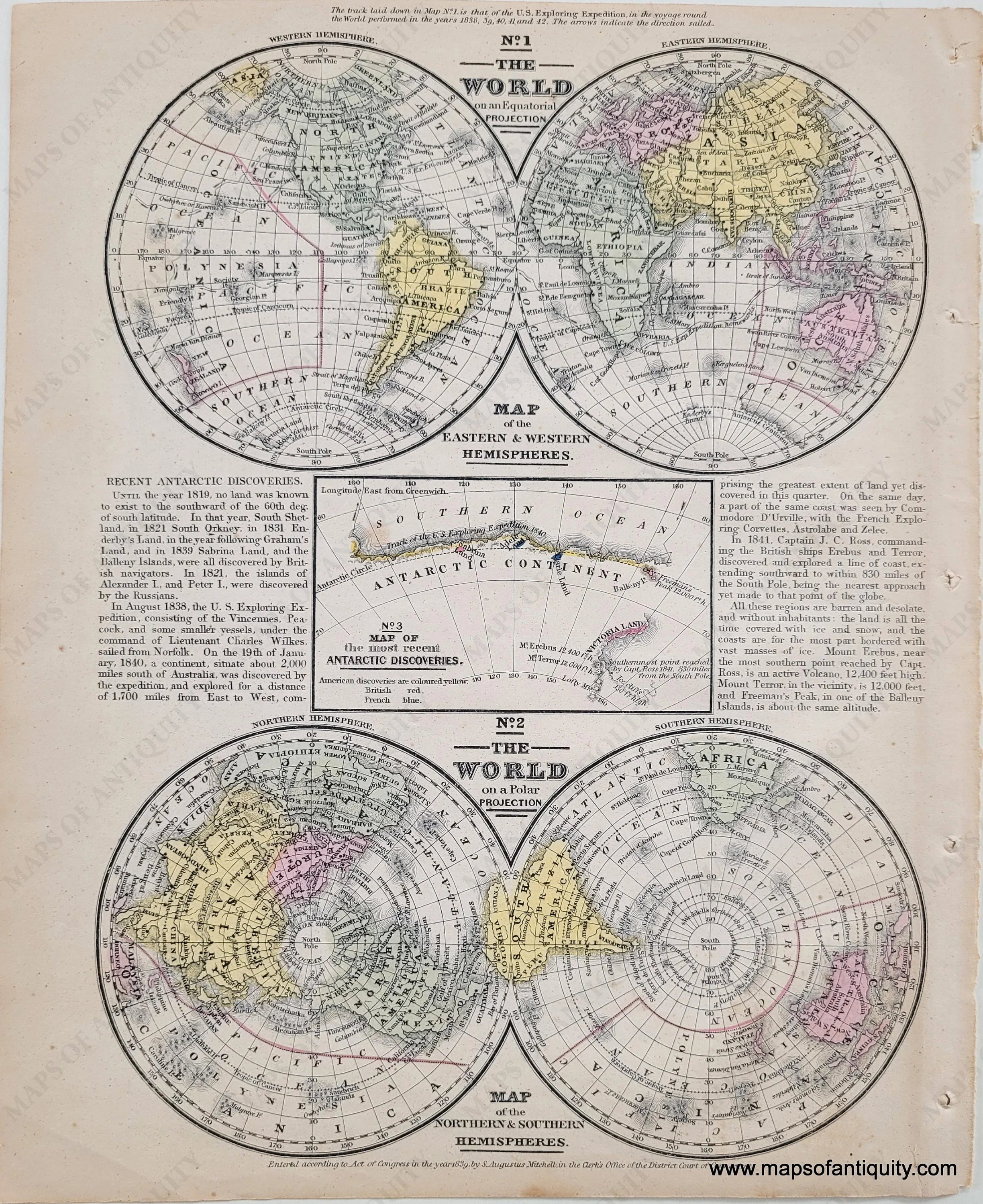 1851 - No. 1 The World on an Equatorial Projection & No. 2 The World o ...