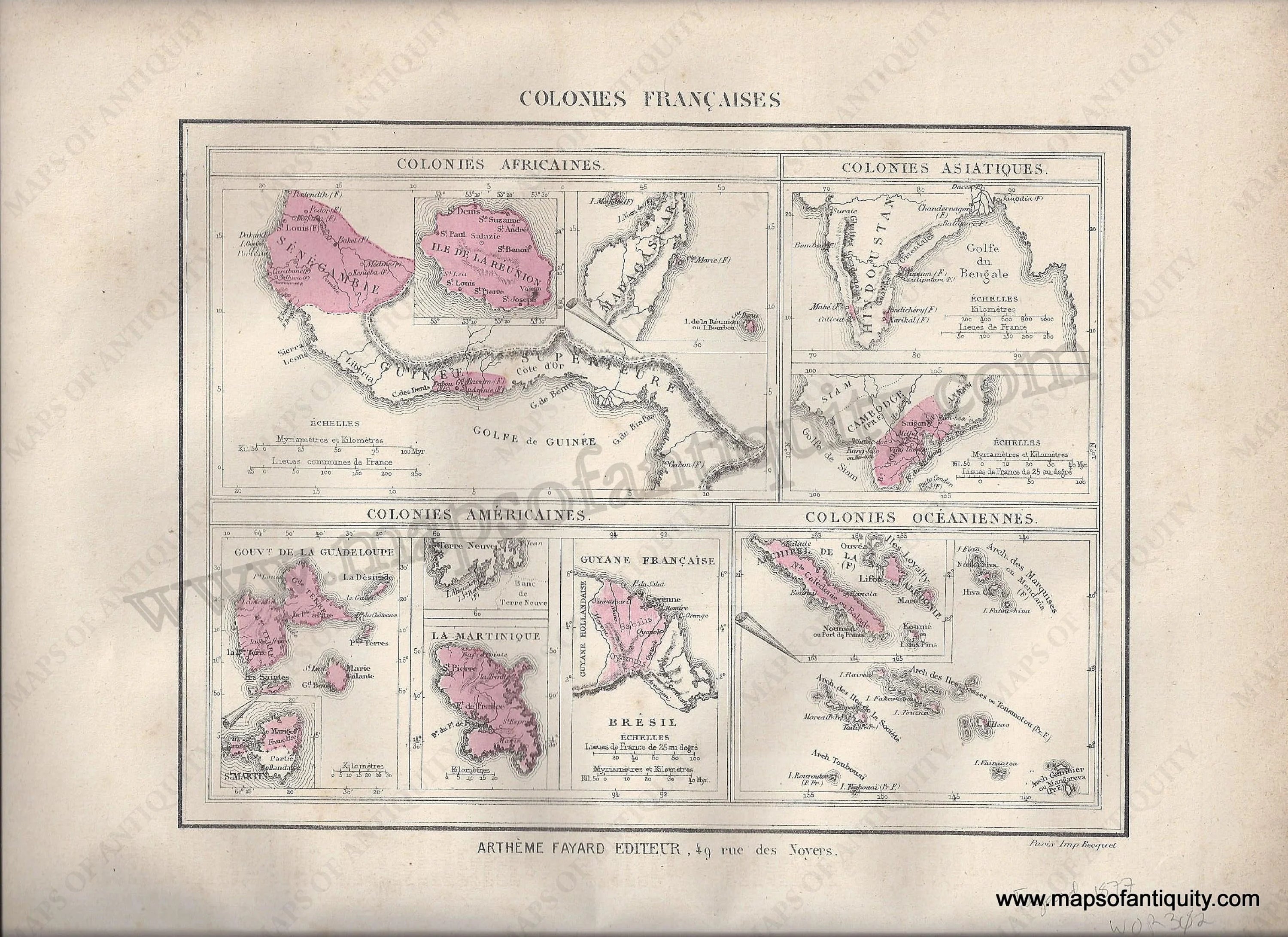 1877 - Colonies Francaises - Antique Map – Maps of Antiquity