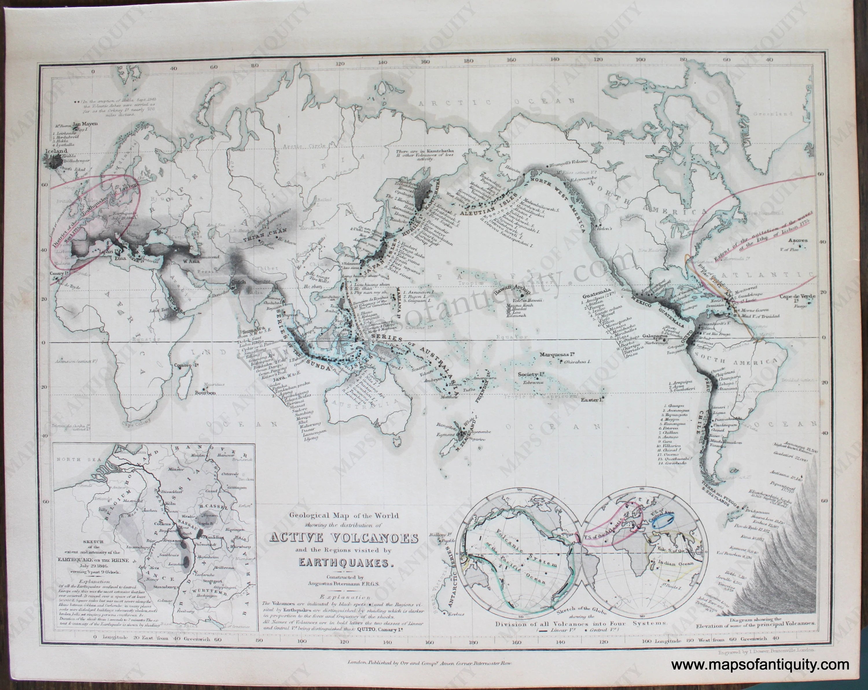1850 - Geological Map of the World showing the Distribution of Active ...