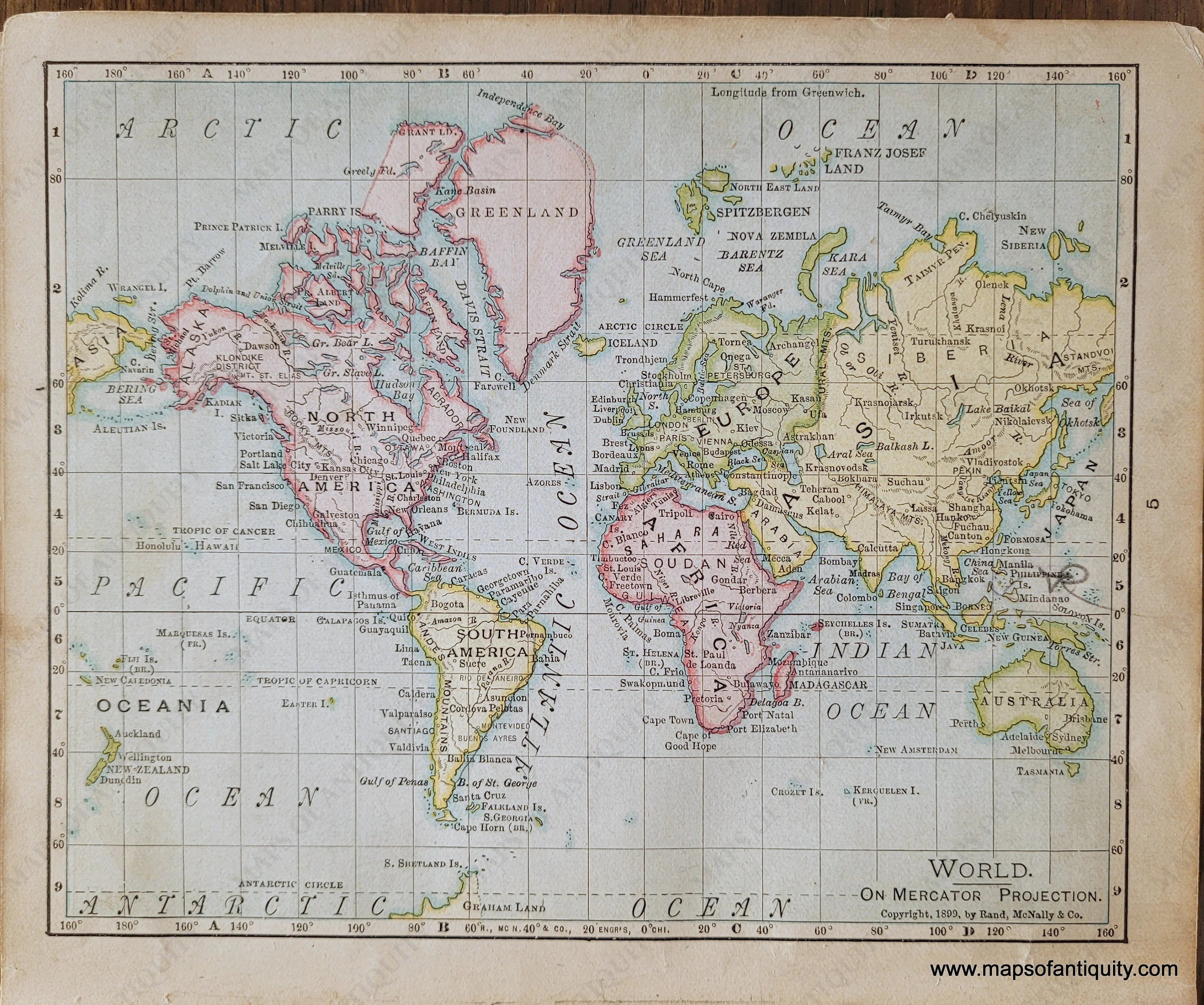 1900 - World on Mercator Projection - Antique Map – Maps of Antiquity