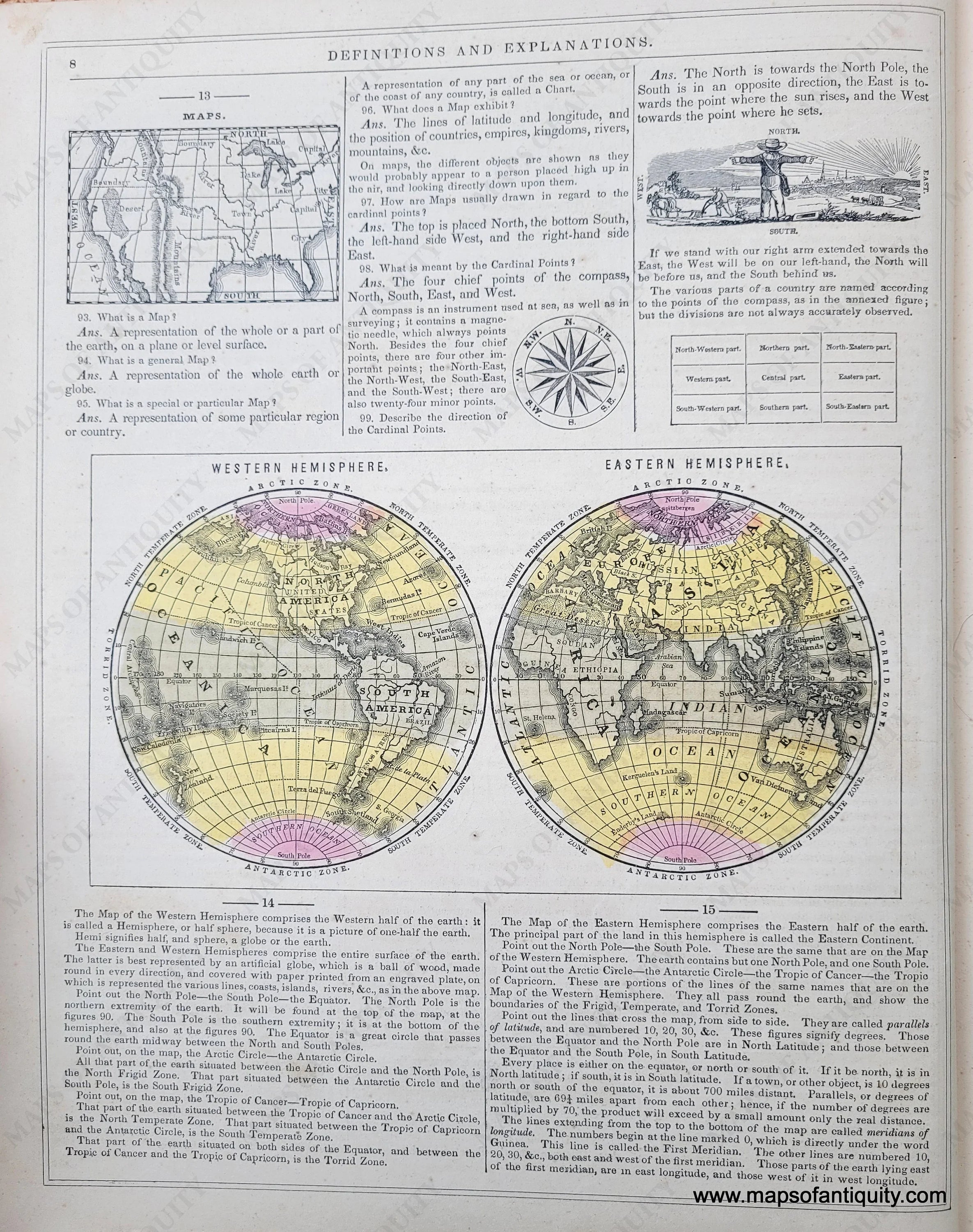 1850 - The Hemispheres showing Climates - Antique Map – Maps of Antiquity