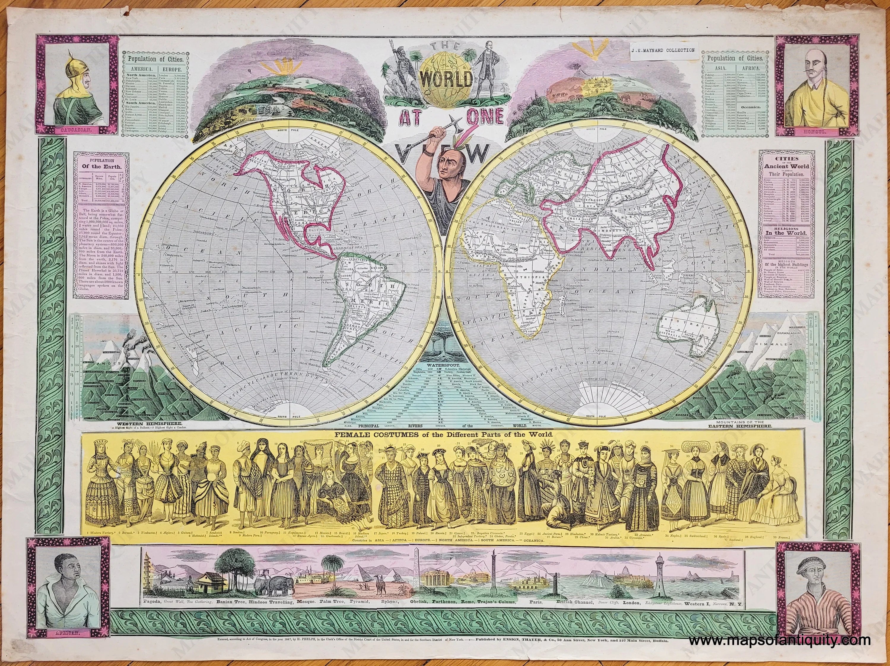 1847 - The World at One View - Antique Map – Maps of Antiquity